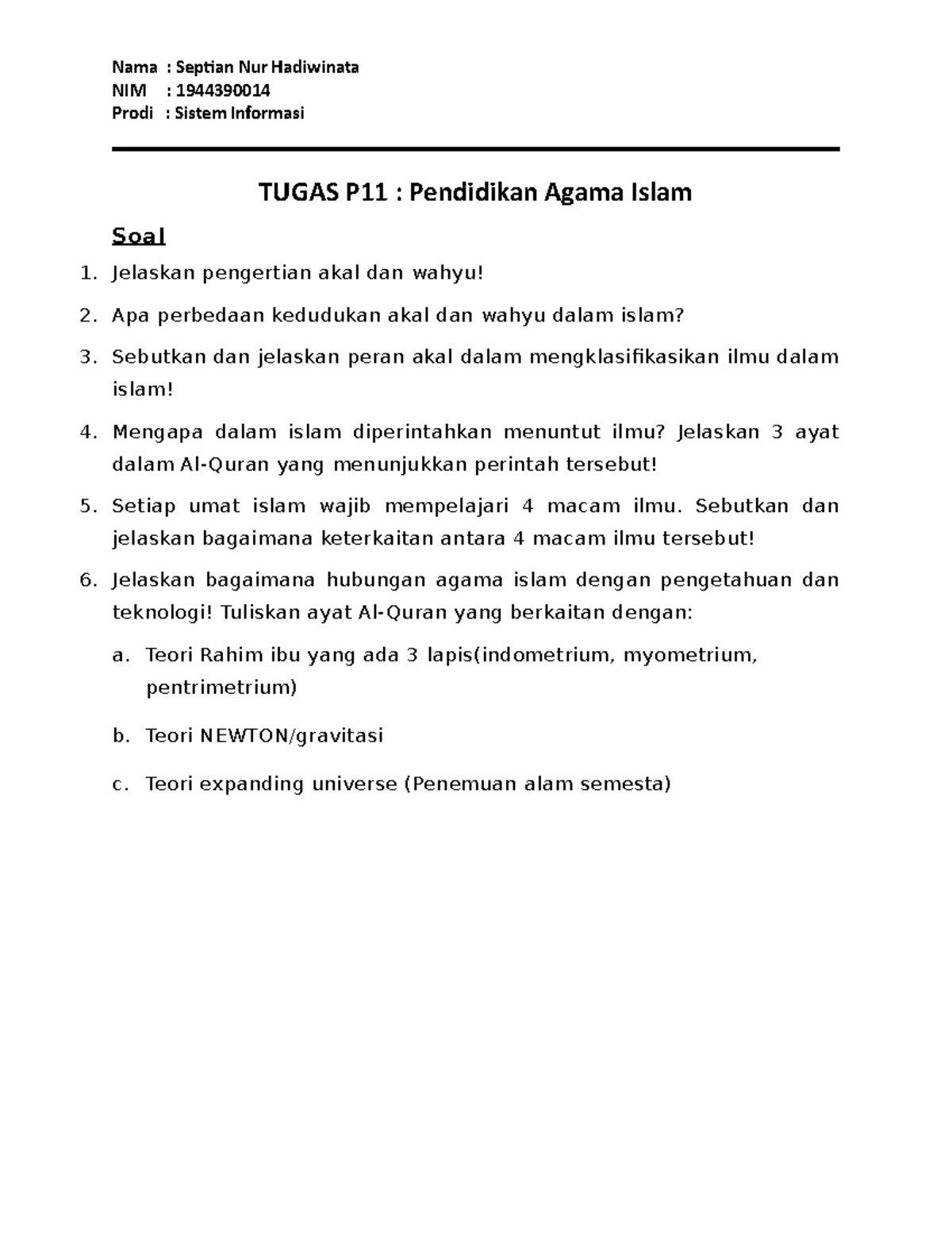 1191 31 Tugas P11 Pendidikan Agama Islam - Nama : Septian Nur Hadiwinata NIM : 1944390014 Prodi ...