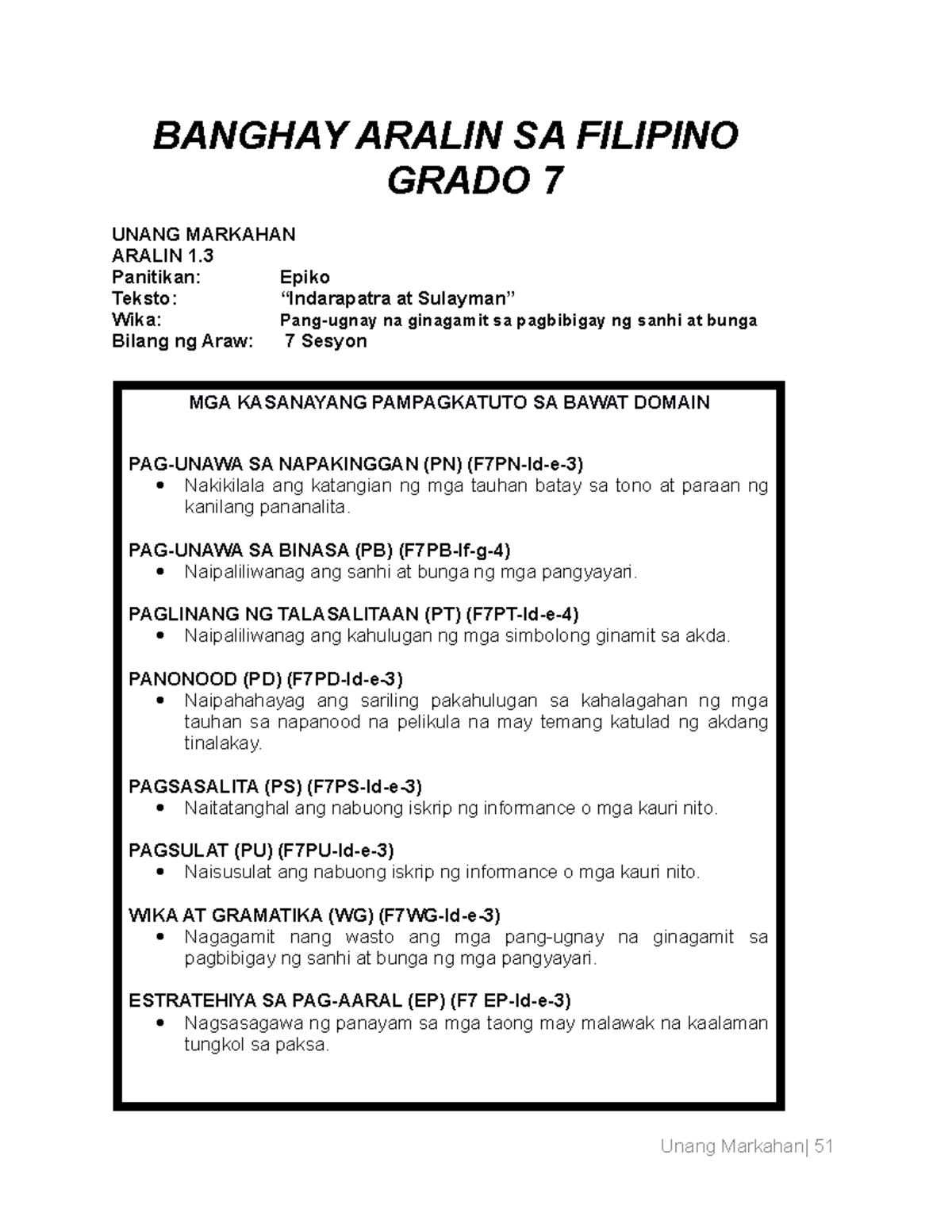 1 - Instructional Materials - BANGHAY ARALIN SA FILIPINO GRADO 7 UNANG ...