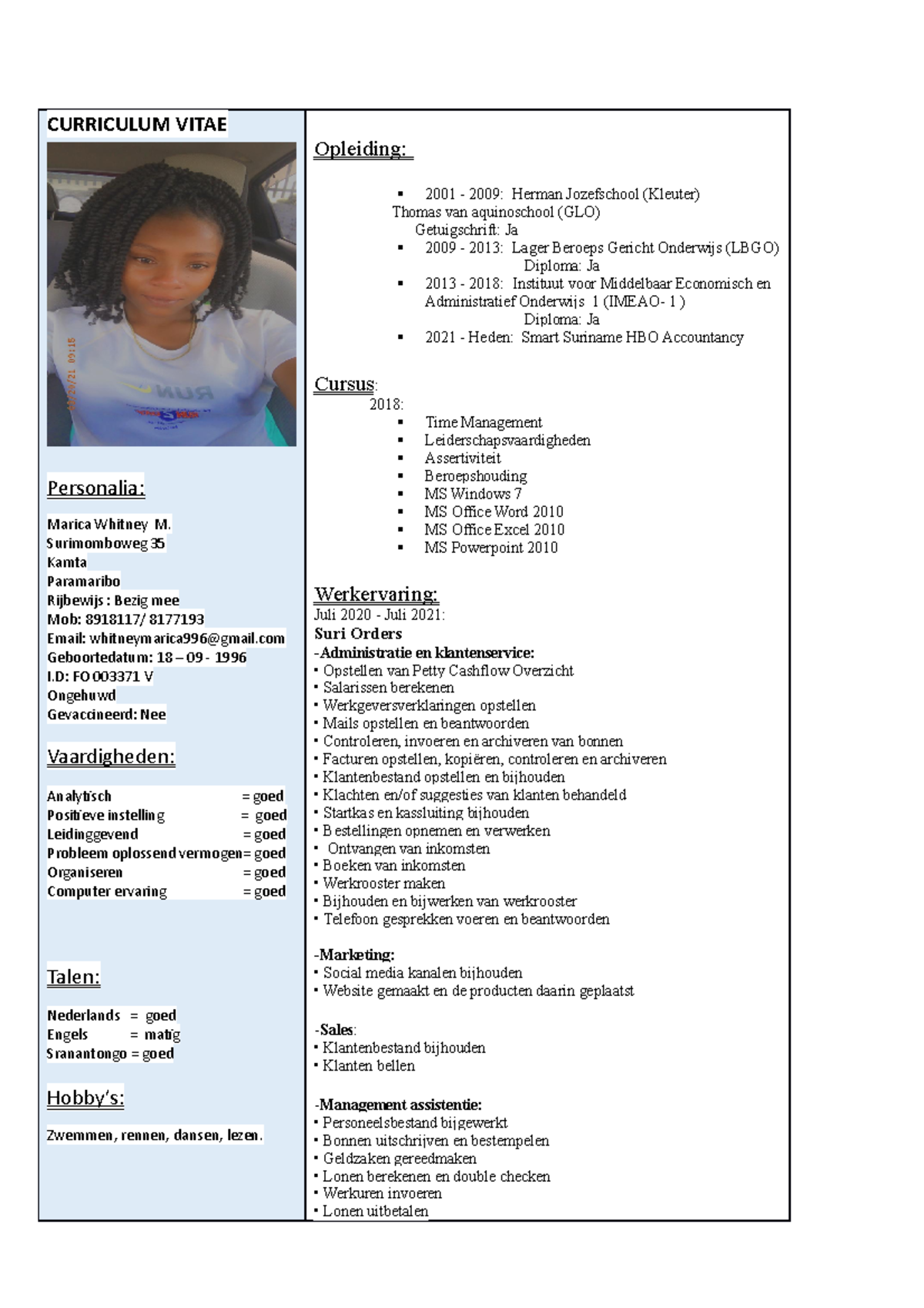 CV Whitney Mequindy MaricanewM - CURRICULUM VITAE Personalia: Marica ...