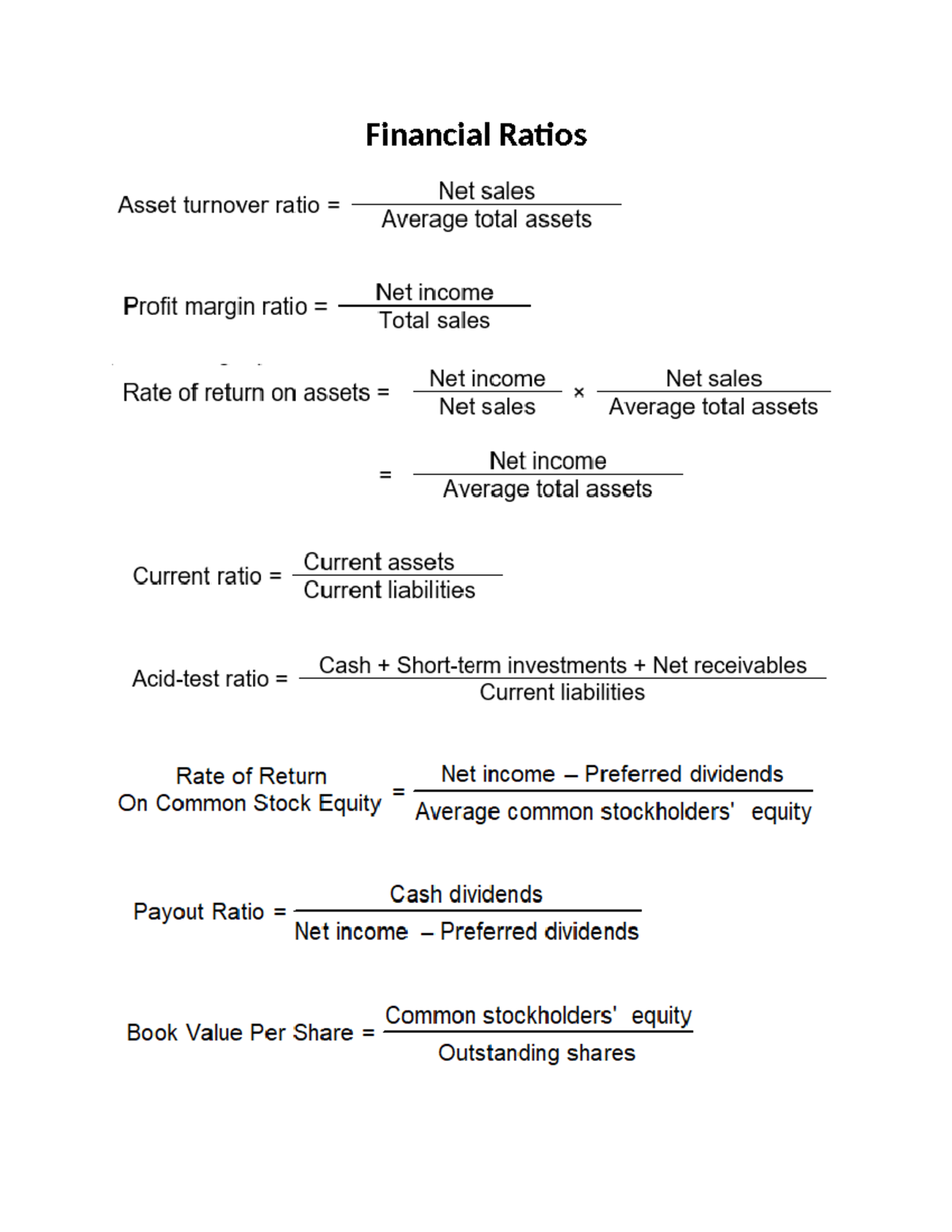 Financial ratios - Financial Ratios Asset Turnover Ratio The asset ...