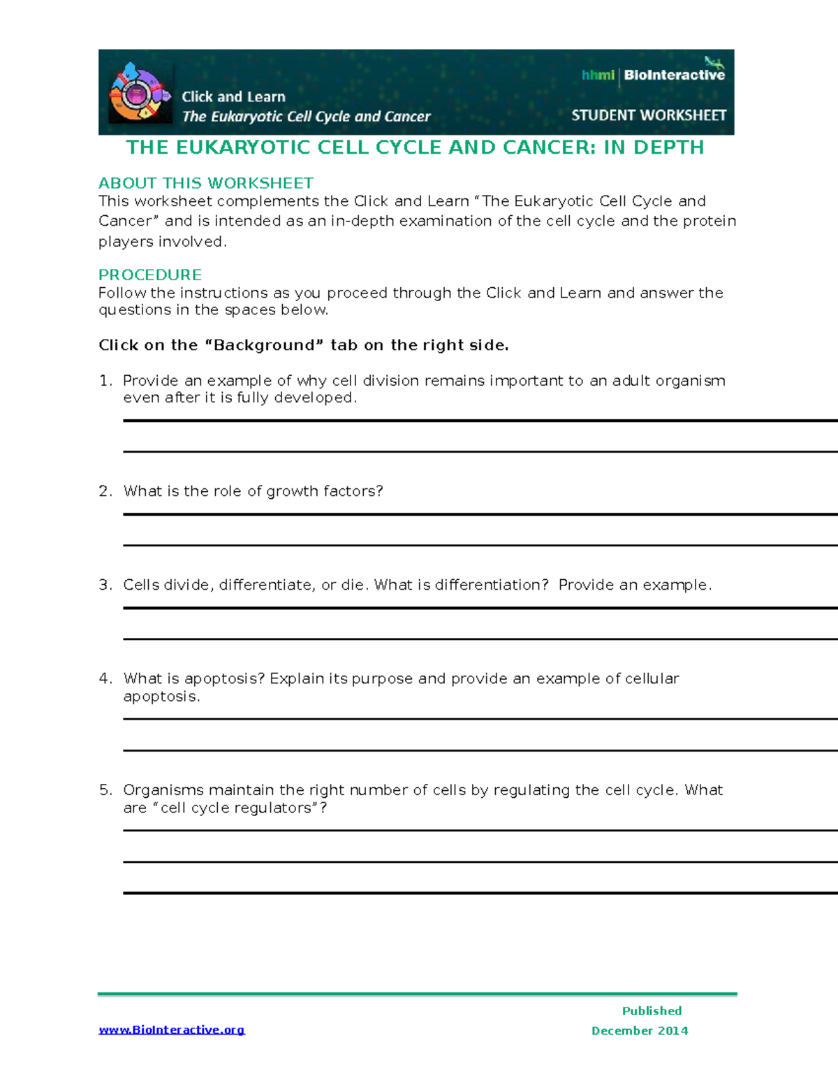 Cellcycle-Worksheet For Advanced Biology; regarding the cell cycle ...