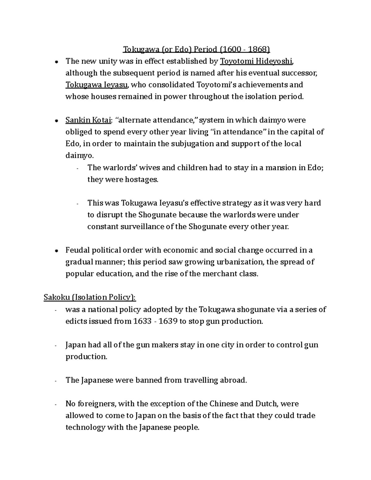 AP JP 2700 Japanese History Part 4 - Tokugawa (or Edo) Period (1600 ...