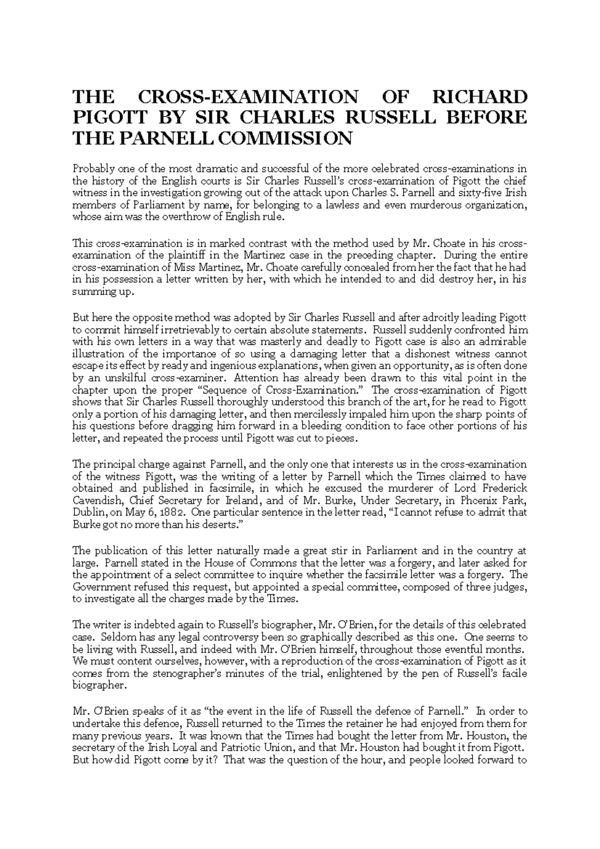 THE Cross - new - THE CROSS-EXAMINATION OF RICHARD PIGOTT BY SIR ...