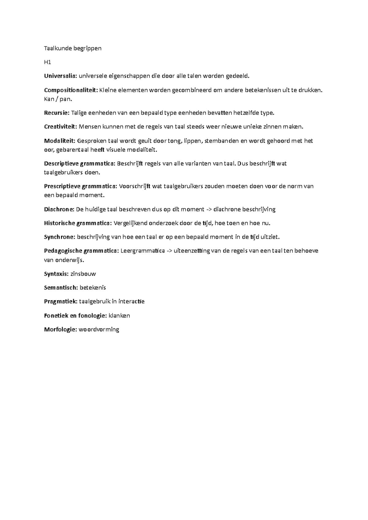 Taalkunde begrippen - samenvatting - Taal en Taalwetenschap - Taalkunde ...
