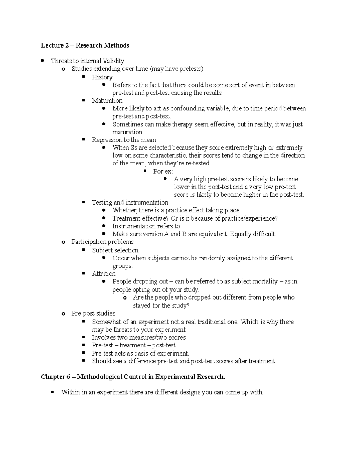 Lecture 2 - CH 5:6 - in class notes - Lecture 2 – Research Methods ...