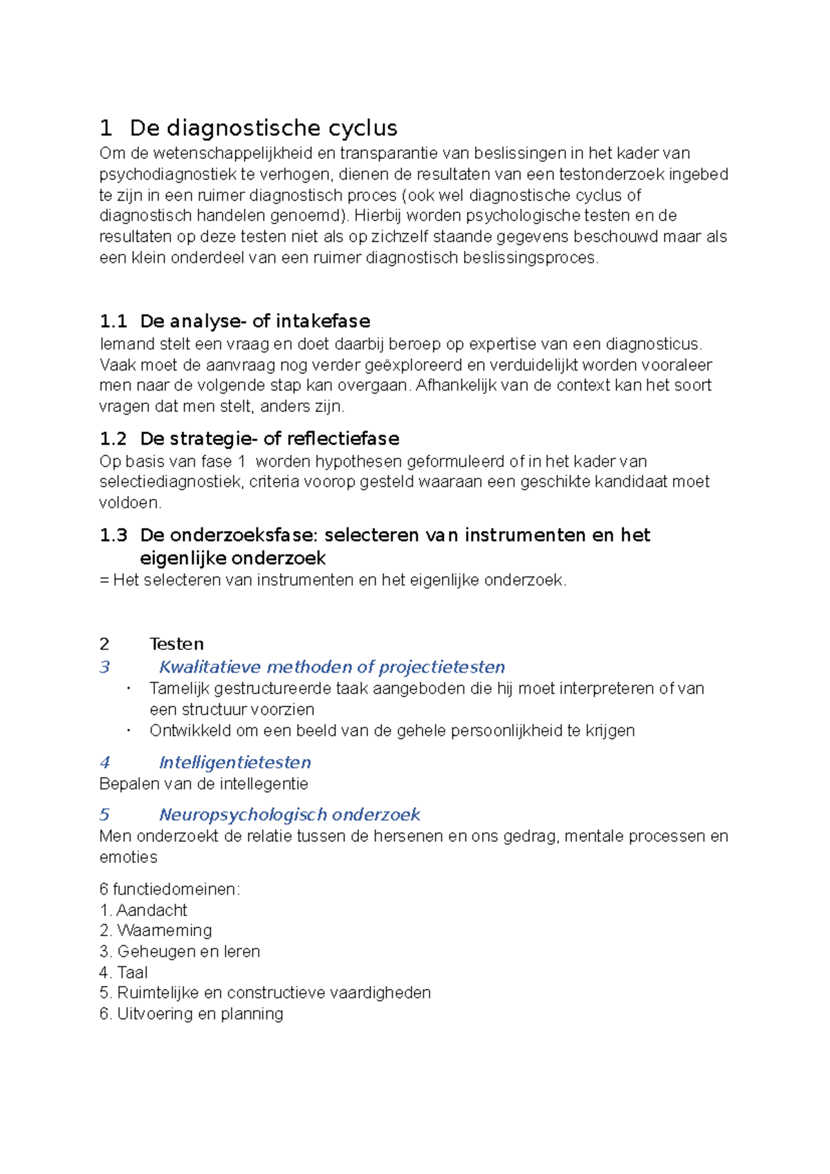 Psychodiagnostiek hoofdstuk 2 - 1 De diagnostische cyclus Om de ...