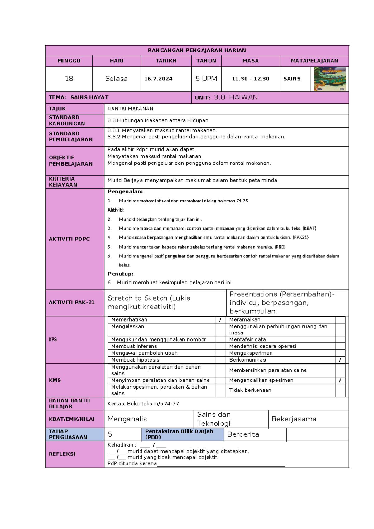 RPH math Tahun 2024 - RANCANGAN PENGAJARAN HARIAN MINGGU HARI TARIKH ...