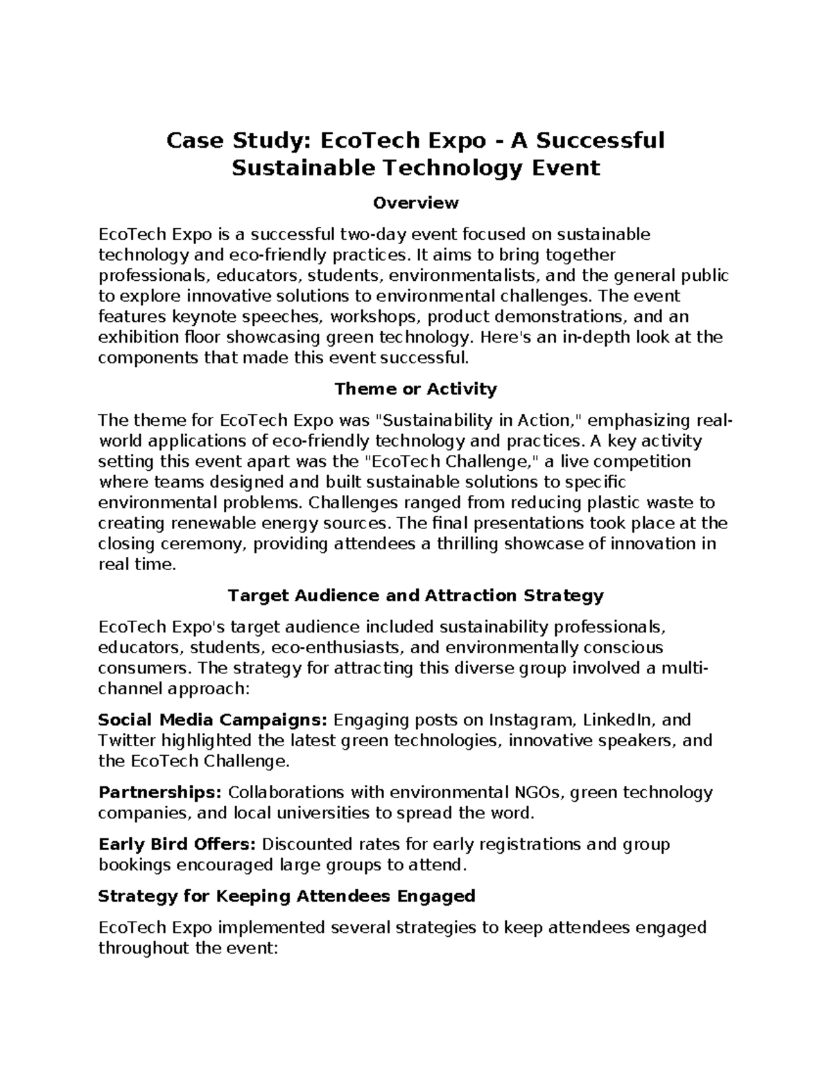 Case Study - Summary Natural Events and Human Disasters - Case Study ...