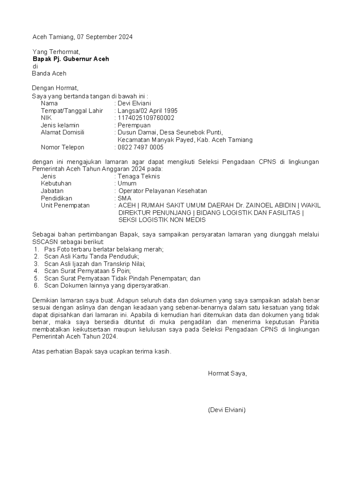 Format Surat Lamaran - fffffffffffffff - Aceh Tamiang, 07 September ...