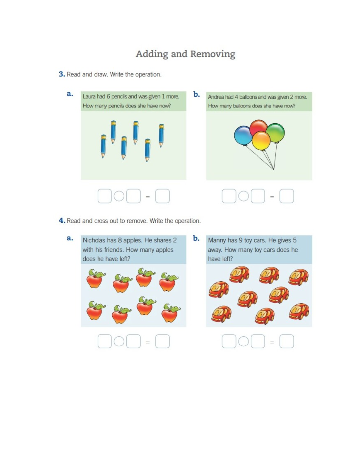 Matematicas (Suma y Resta) - Adding and Removing 3. Read and draw ...