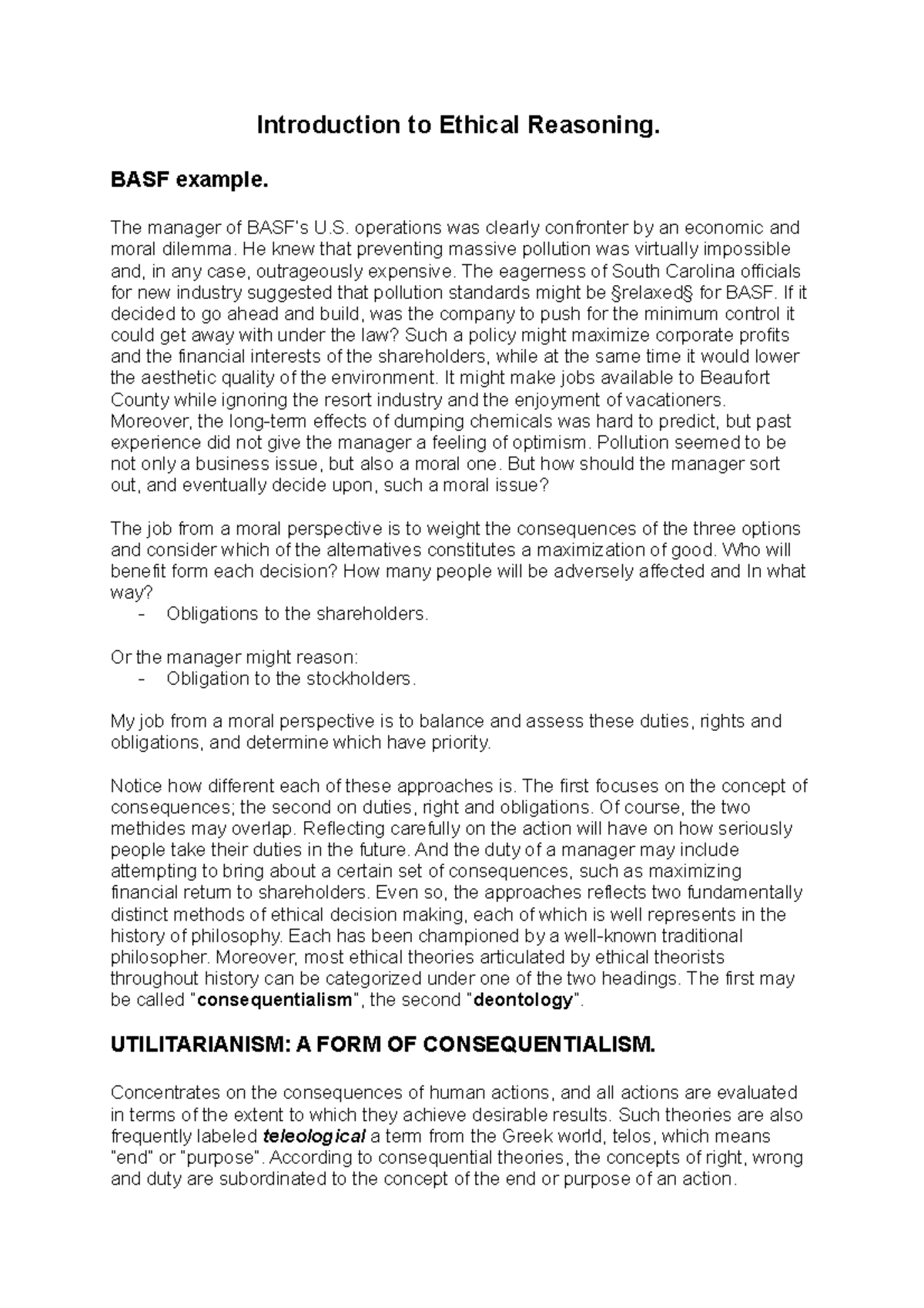 Introduction to Ethical Reasoning - Business, communication and ethics ...