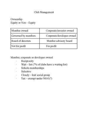 CLUB Management 2 - CLUB MANAGEMENT 2 Club Governance Ownership review ...