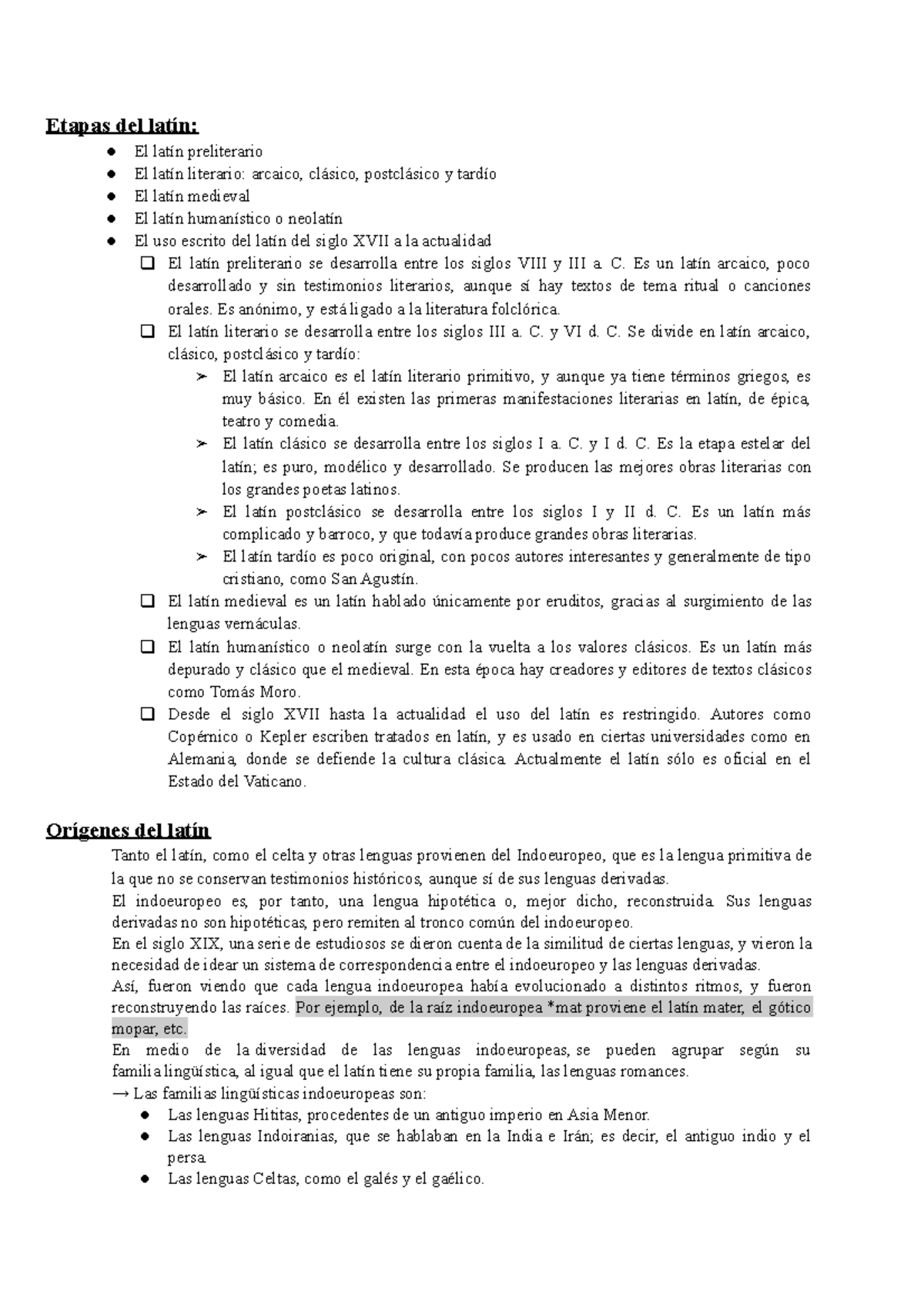 Parte de latín completa - Etapas del latín: El latín preliterario El ...