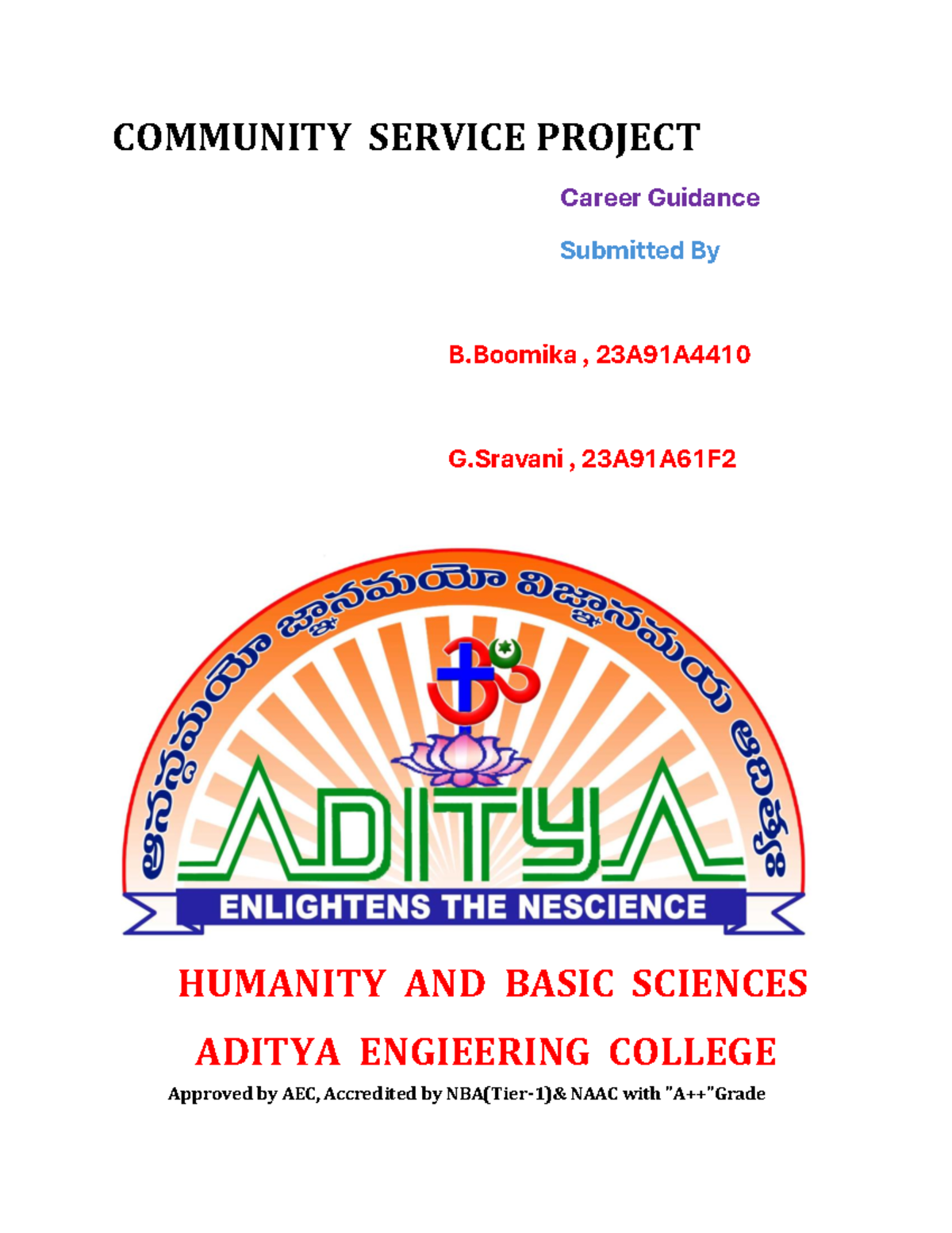 Community service project - COMMUNITY SERVICE PROJECT Career Guidance ...