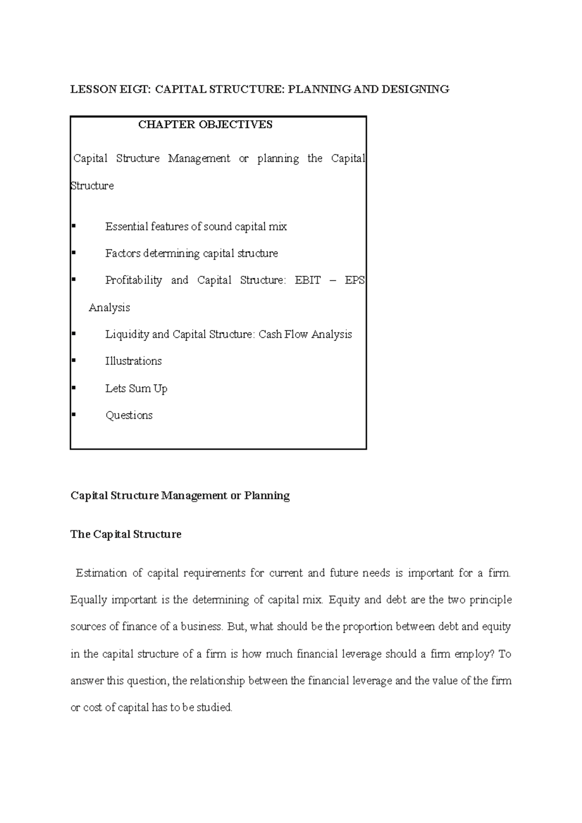 Capital Structure (19) - LESSON EIGT: CAPITAL STRUCTURE: PLANNING AND ...