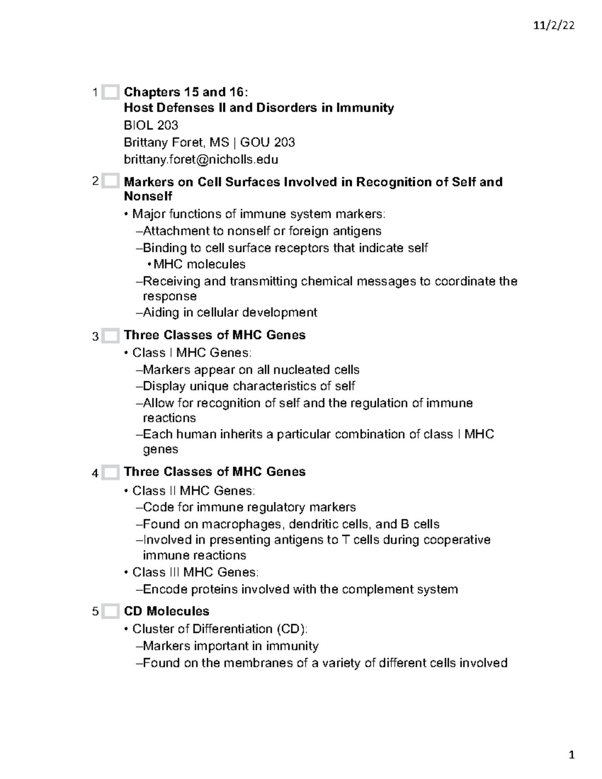 Ch15 lecture - Bio 204 - Ms. Foret - 11/2/ 1 Chapters 15 and 16: Host ...