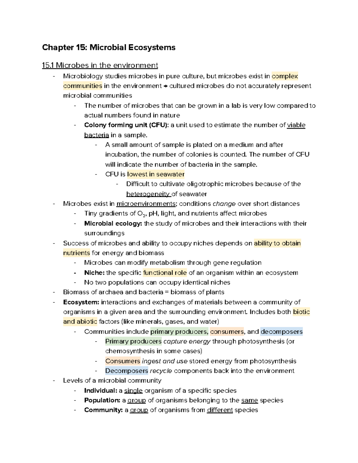 Module 4 Notes - Chapter 15: Microbial Ecosystems 15 Microbes in the ...
