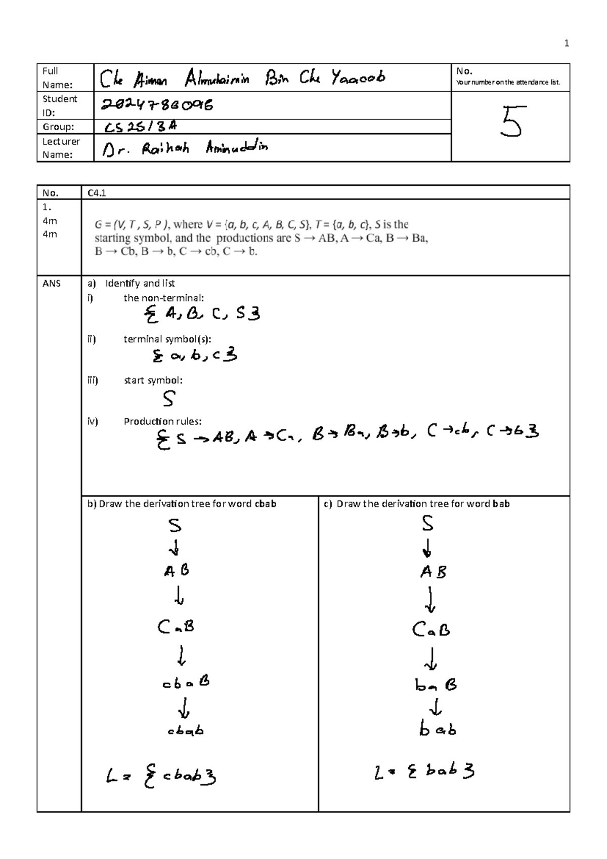 Discrete Mathematics C4.1 - Full Name: No. Your number on the attendance list. Student ID: Group ...