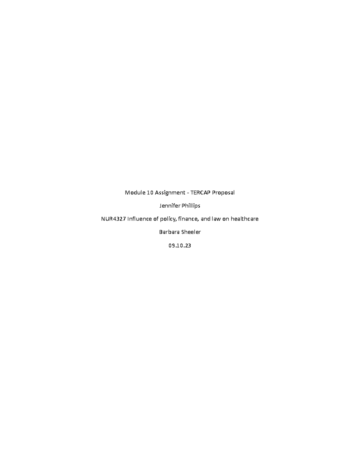 Mod 10 Tercap Proposal - Module 10 Assignment - TERCAP Proposal ...