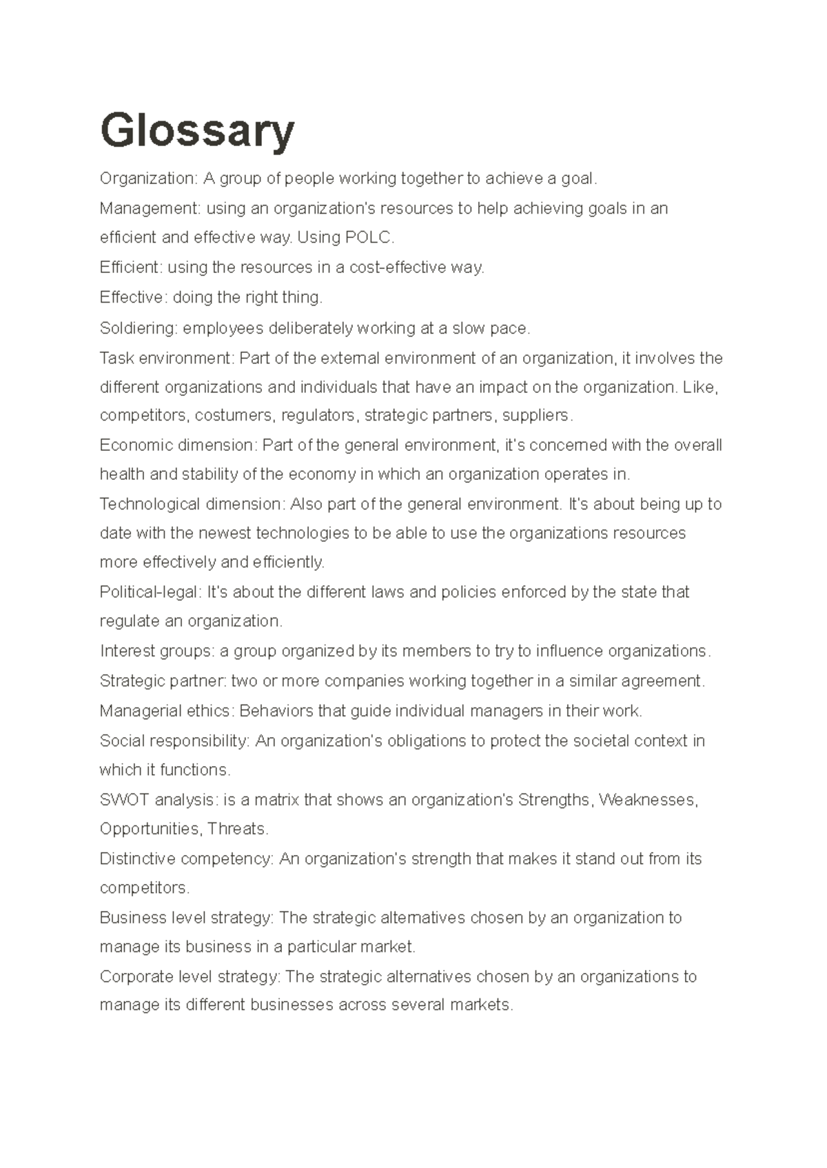 Glossary - Glossary Organization: A group of people working together to ...