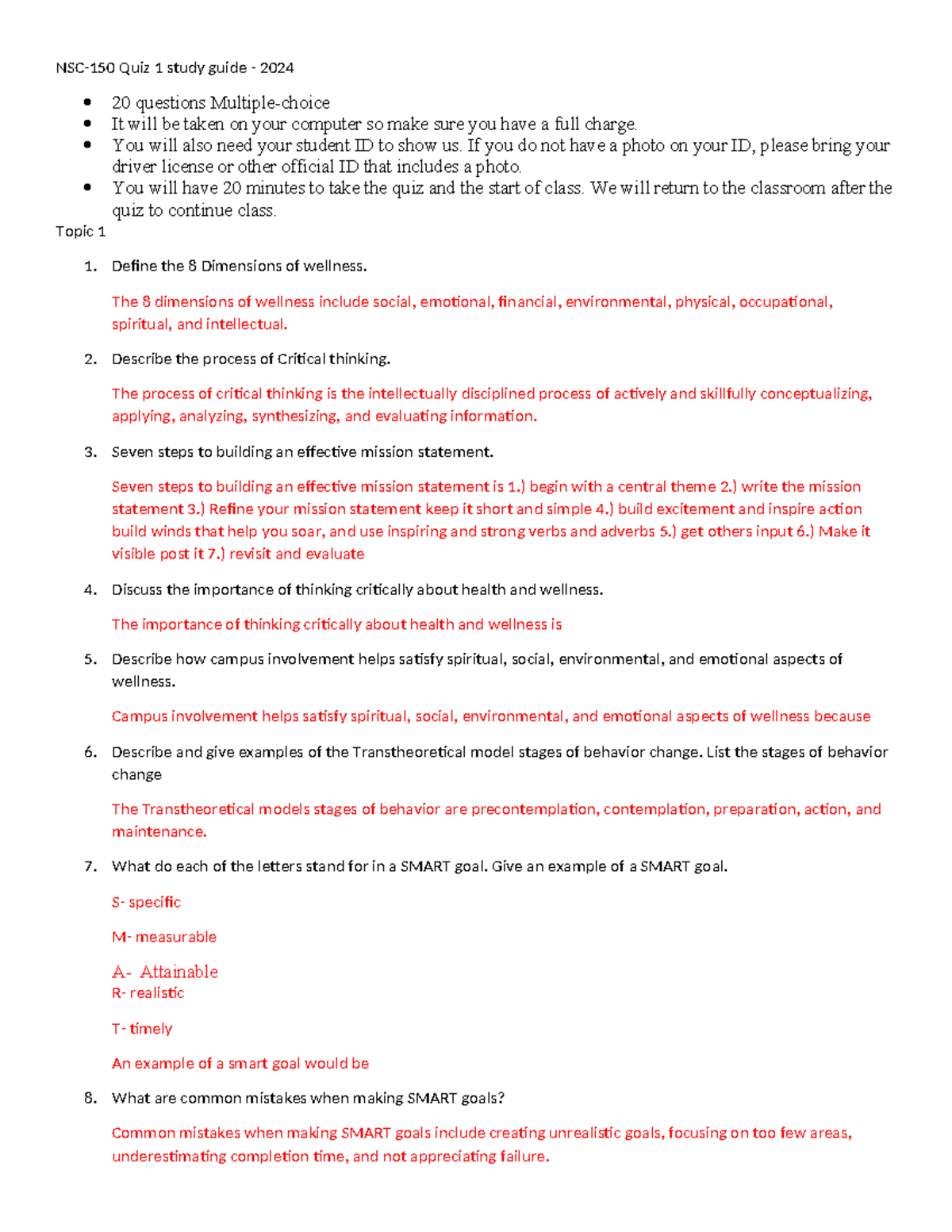 Quiz 1 Study guide 2024 - NSC-150 Quiz 1 study guide - 2024 20 ...