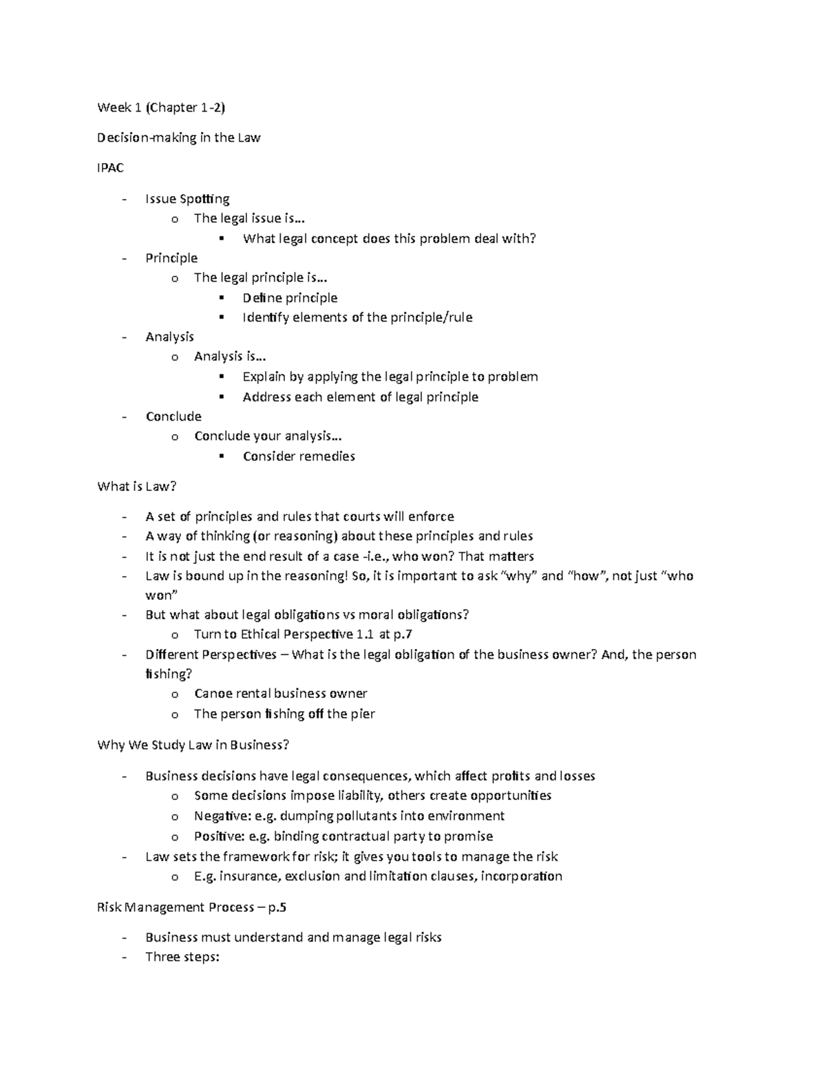 LAW122 - Class notes - Week 1 (Chapter 1-2) Decision-making in the Law ...