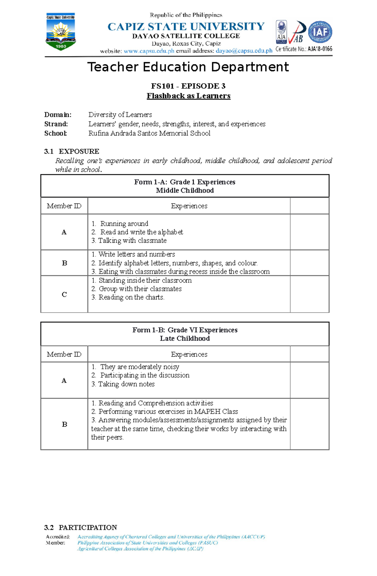 FS101- Episode- 3 - FIELD STUDY 1 - Teacher Education Department FS101 ...