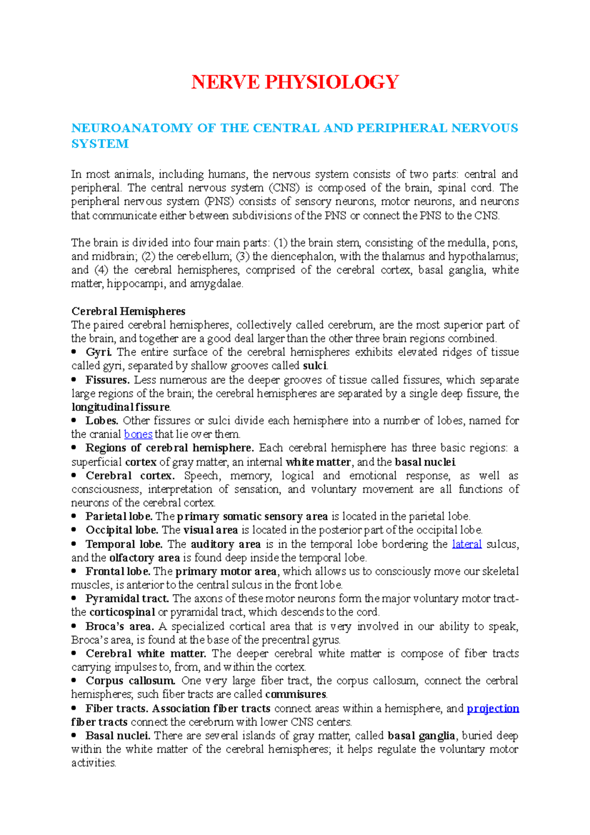 Nerve Physiology - Neuroanatomy of the Central and Peripheral nervous ...