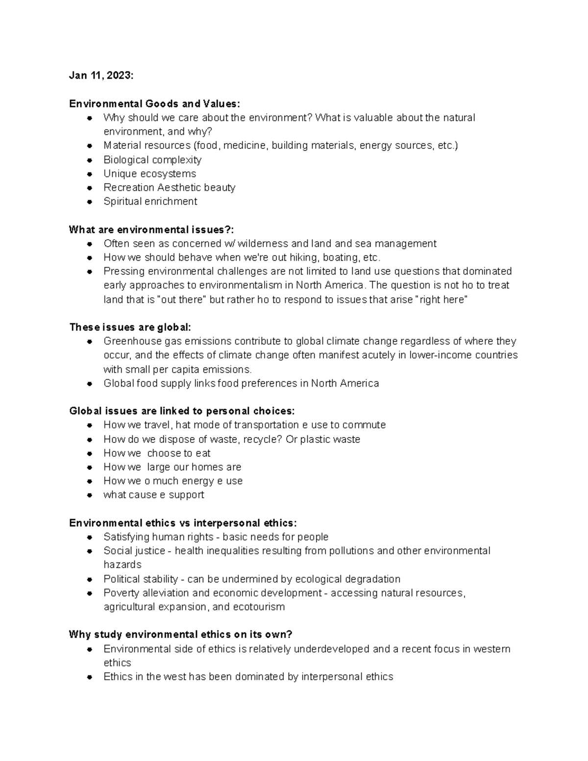 Environmental Ethics - Notes - Jan 11, 2023: Environmental Goods and ...