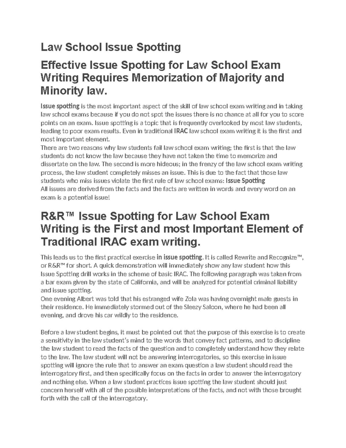 Sample - issue spotting practice guide - Law School Issue Spotting ...