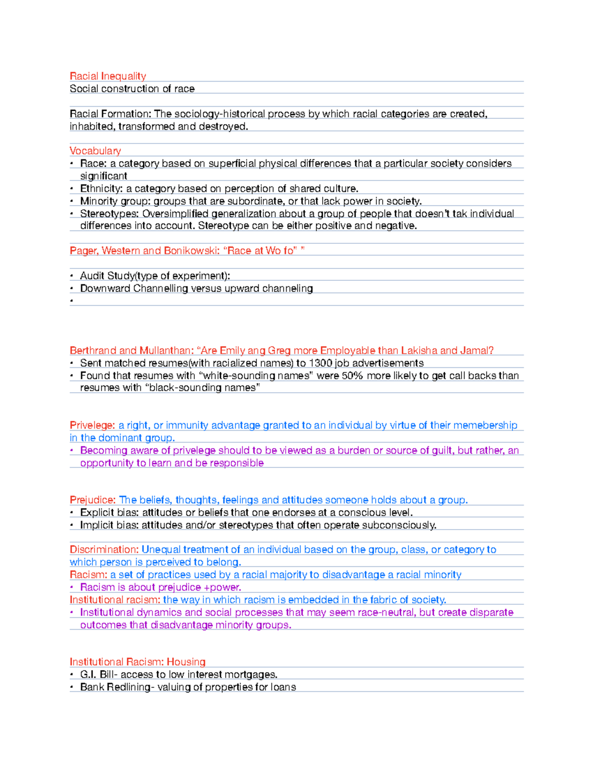 Note Feb 24, 2020 - Lecture notes 11, - Racial Inequality Social ...