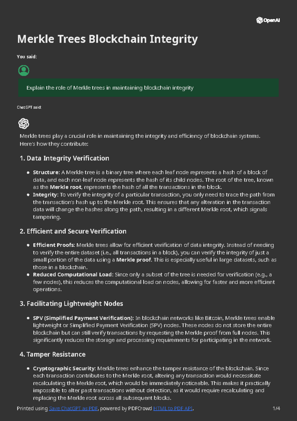 Merkle Trees Blockchain Integrity - Here’s how they contribute: 1. Data Integrity Verification ...