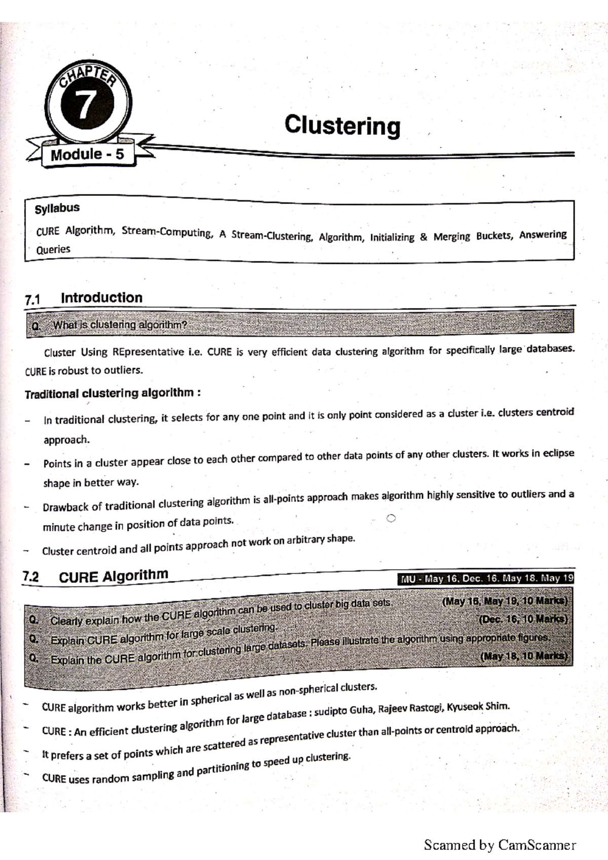 bda 7-10modules - CHAPTER 7 Clustering Module 5 Syllabus CURE Algorithm ...
