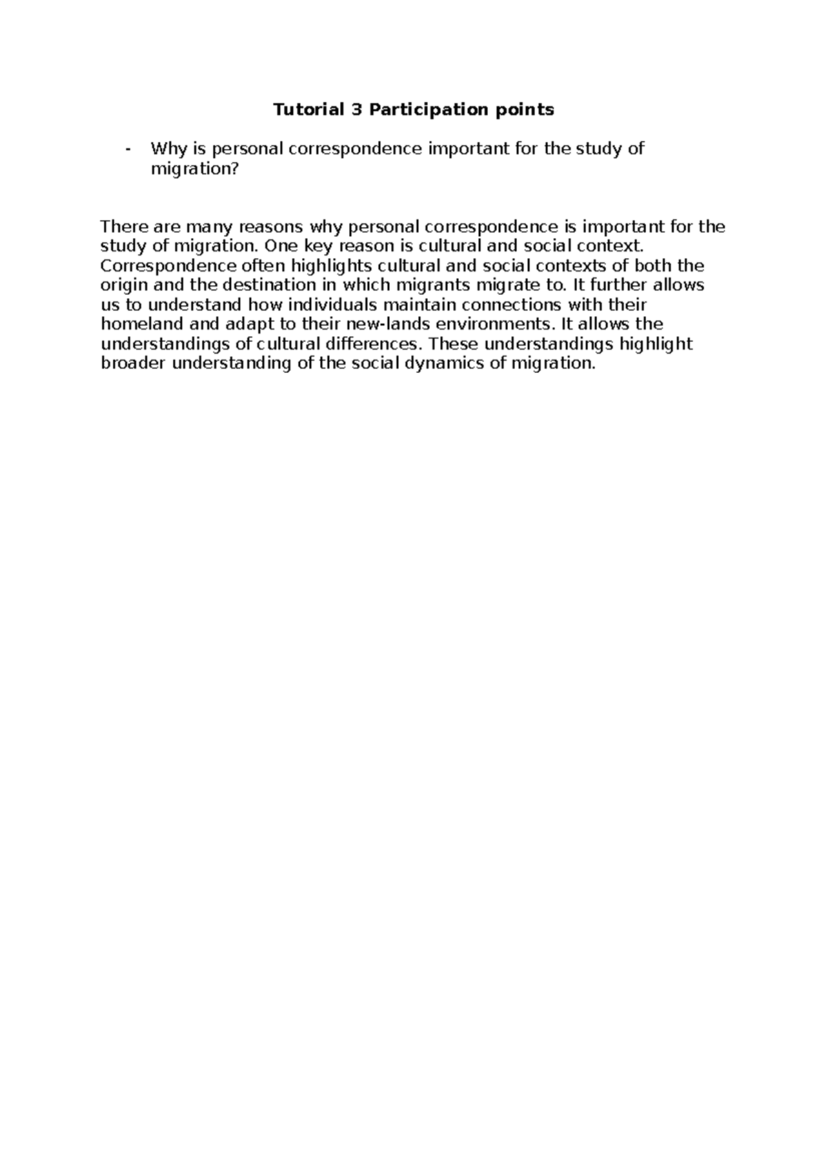 Tutorial 3 Participation points - Tutorial 3 Participation points Why ...