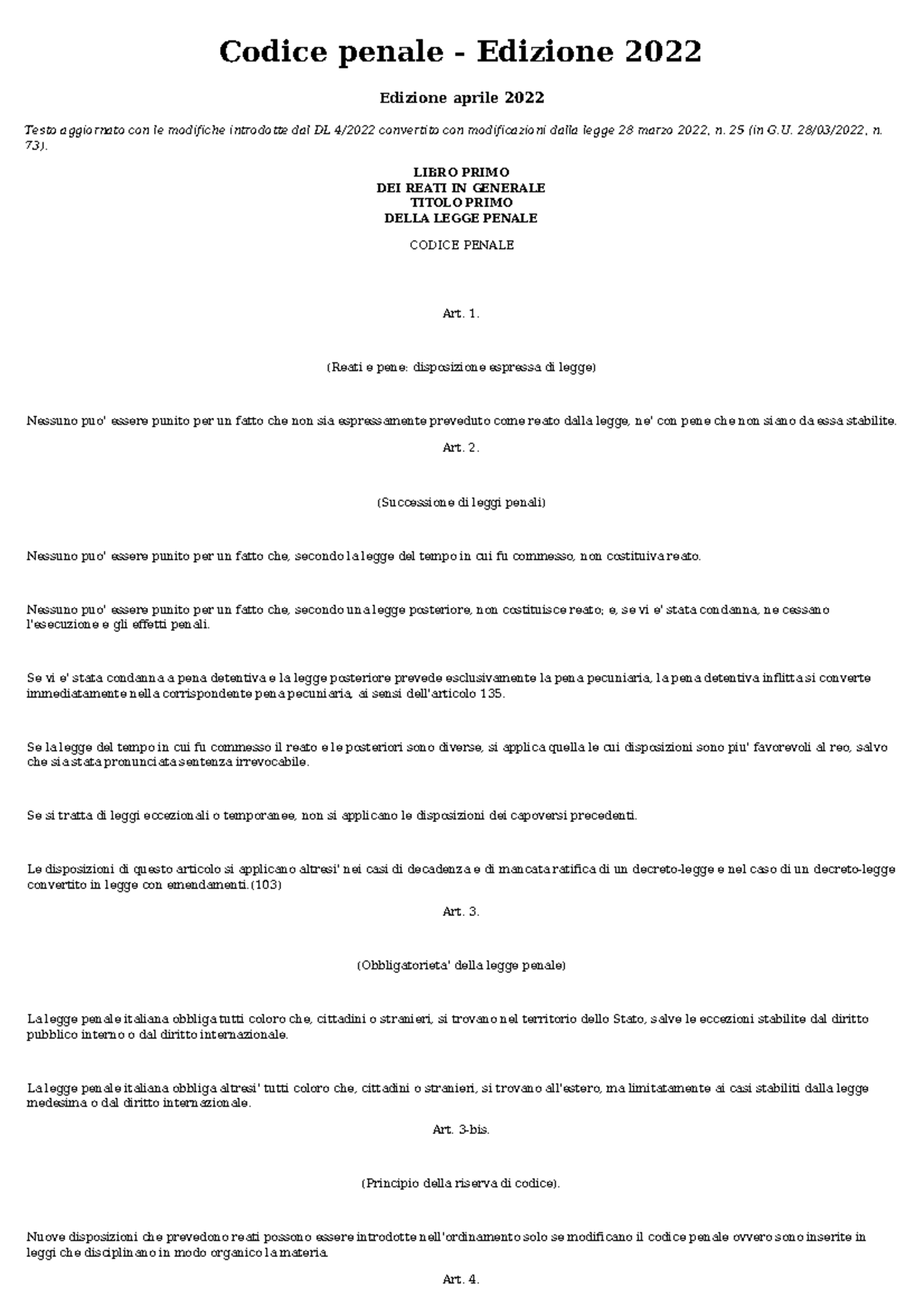 Codicepenale - Codice penale - Edizione 2022 Edizione aprile 2022 Testo ...