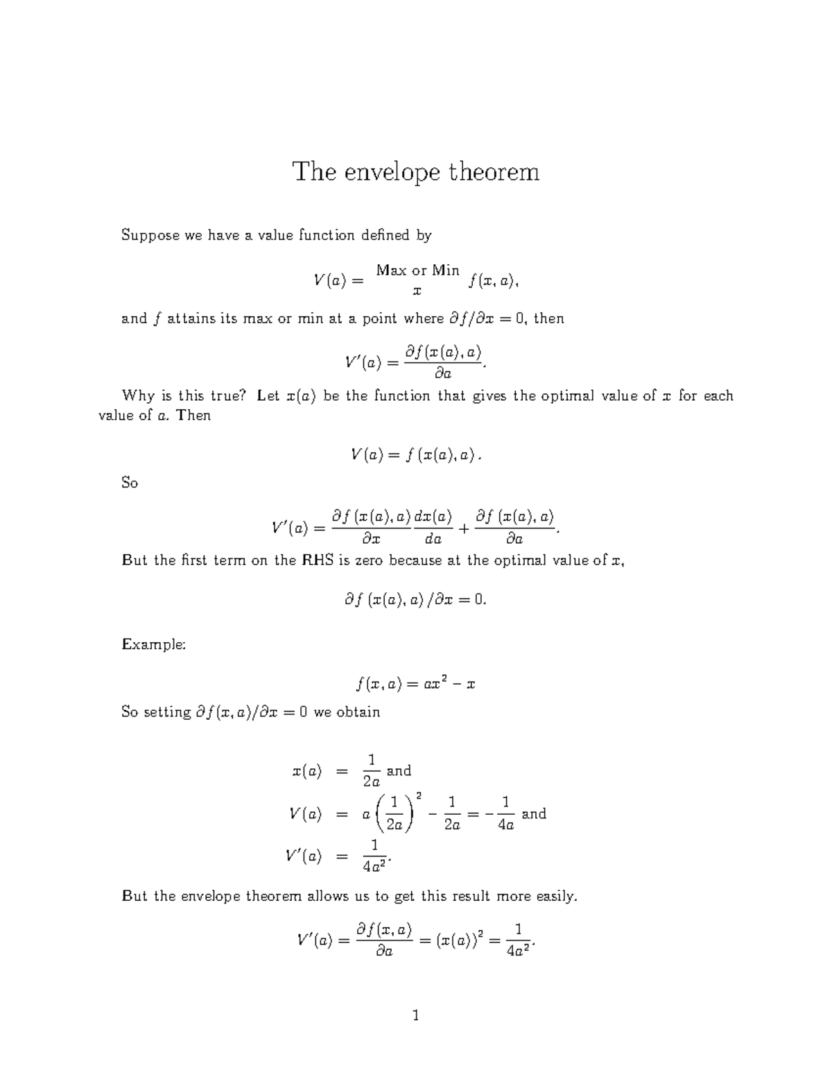 Matrices and determinants - The envelope theorem Suppose we have a ...