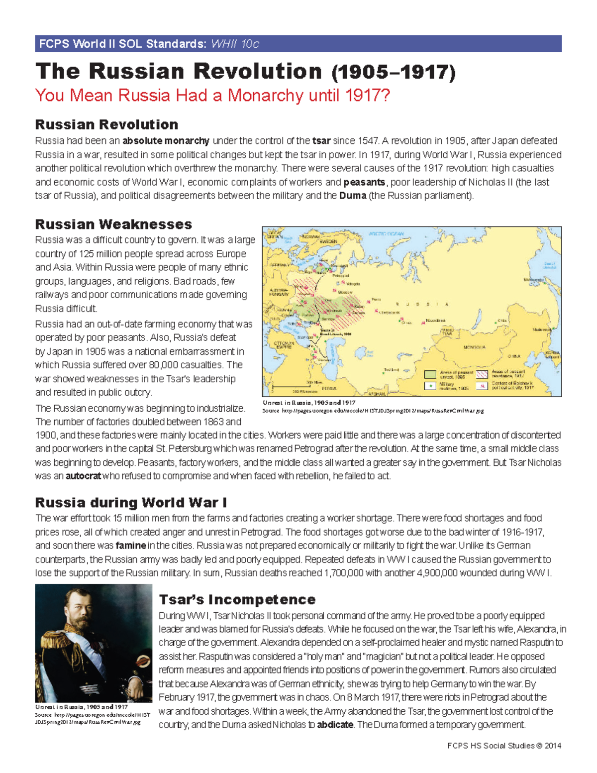 Russian Revolution - Important - FCPS World II SOL Standards: WHII 10c ...