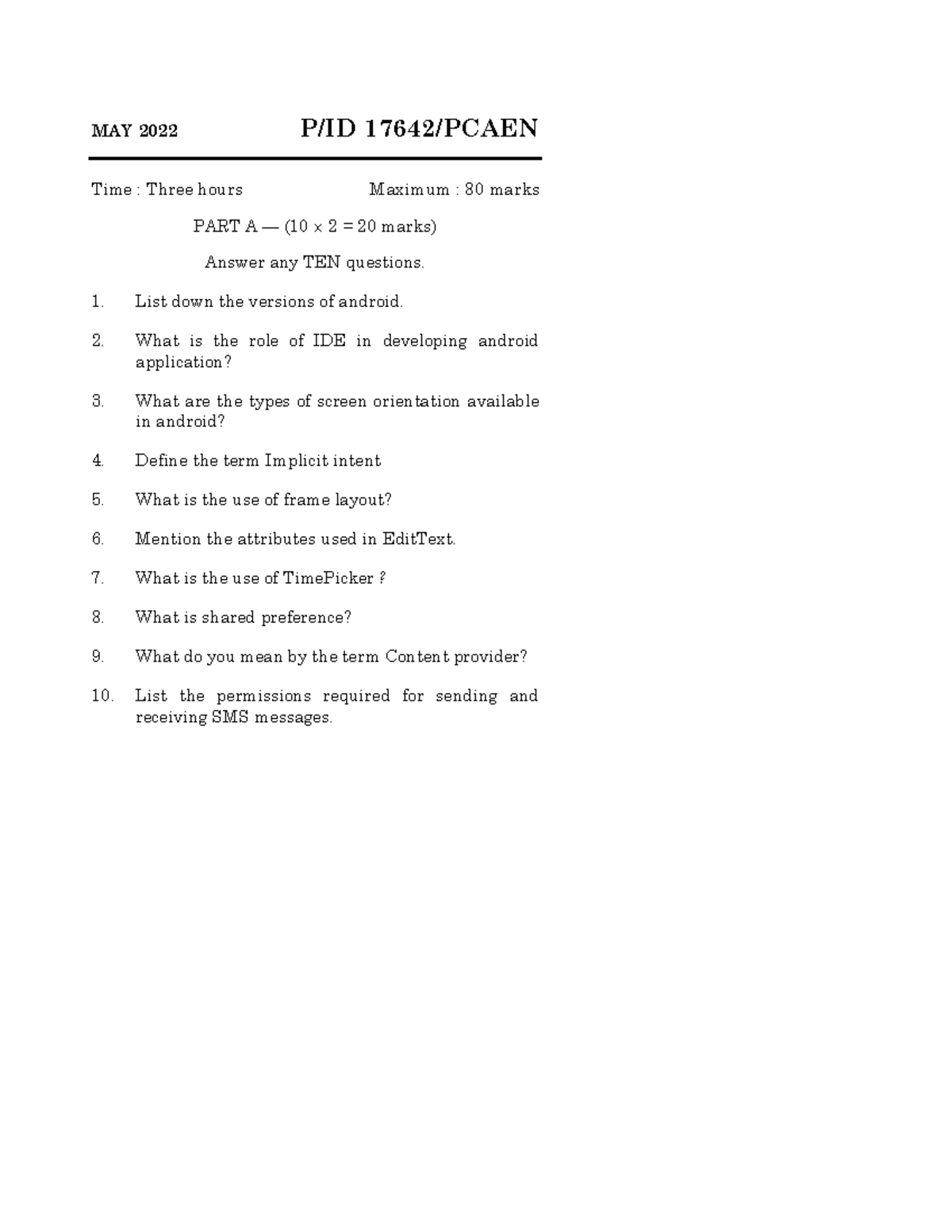 mobile application development 2021-2023 question papers - MAY 2022 P ...