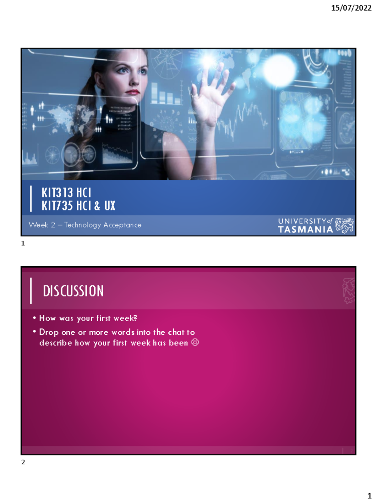 Week 02 - Technology Acceptance - Models and Variables - KIT313 HCI KIT735 HCI & UX Week 2 - Studocu