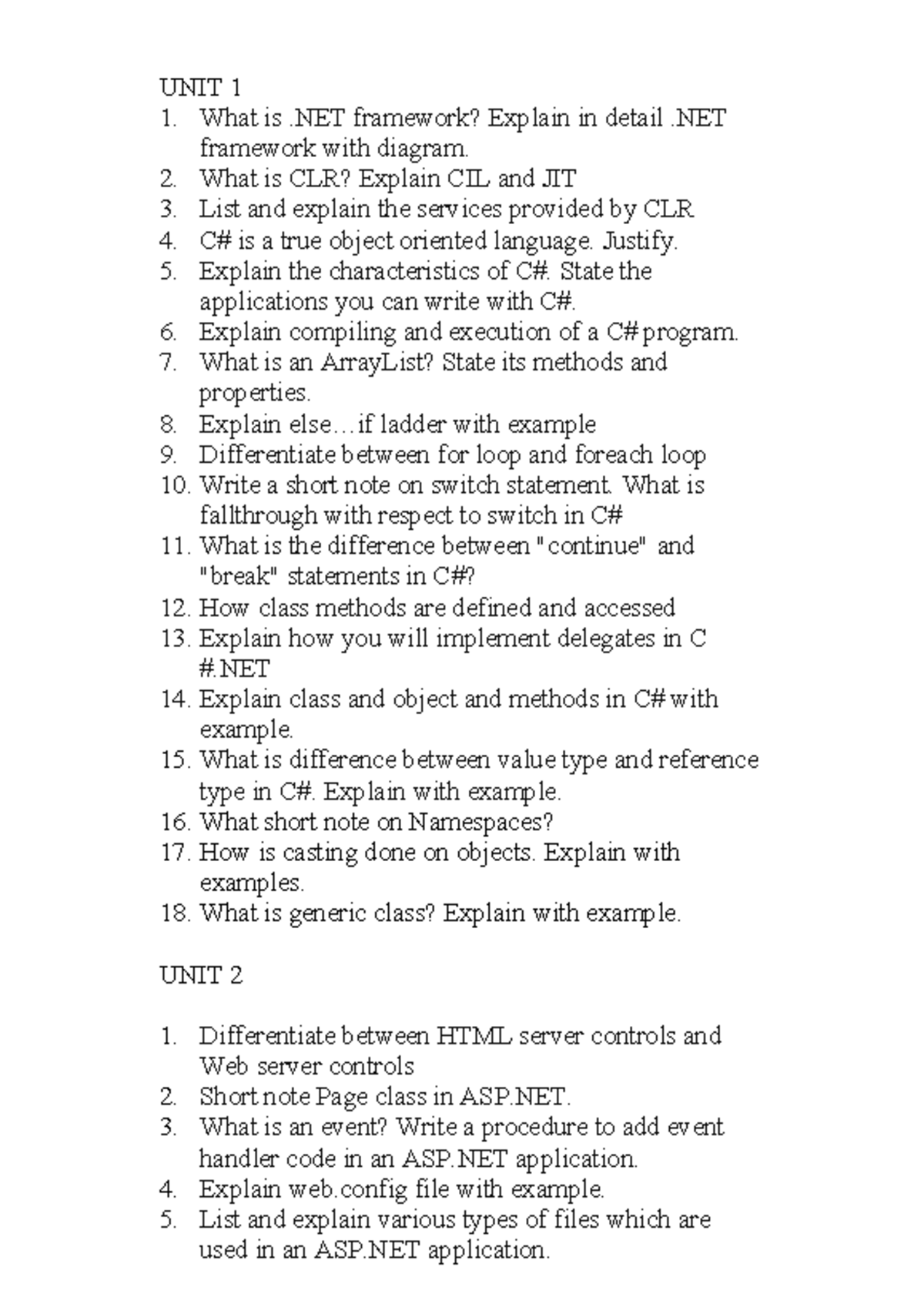 AWP questions for internals - UNIT 1 What is .NET framework? Explain in ...