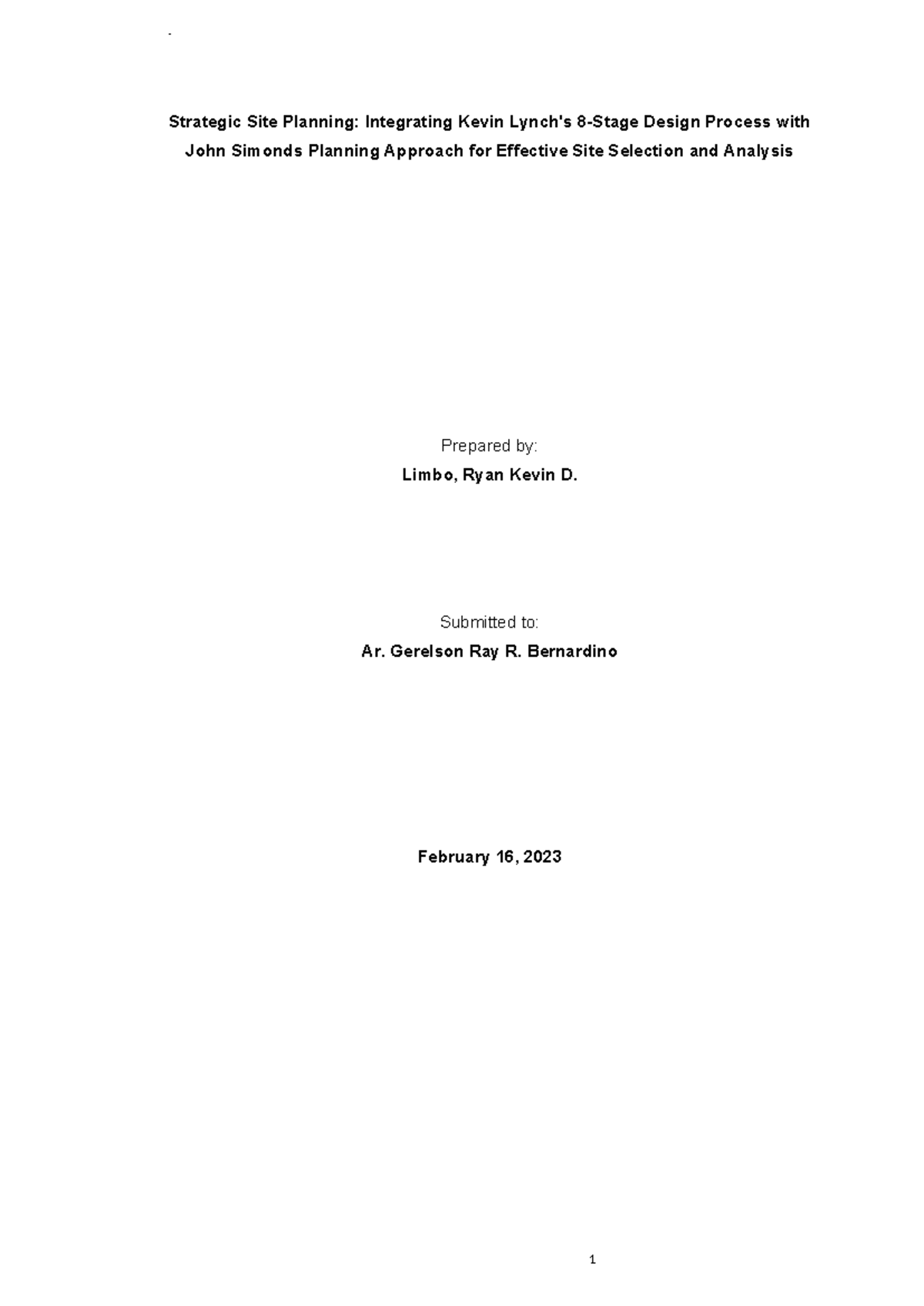Strategic Site Planning - Submitted to: Ar. Gerelson Ray R. Bernardino ...