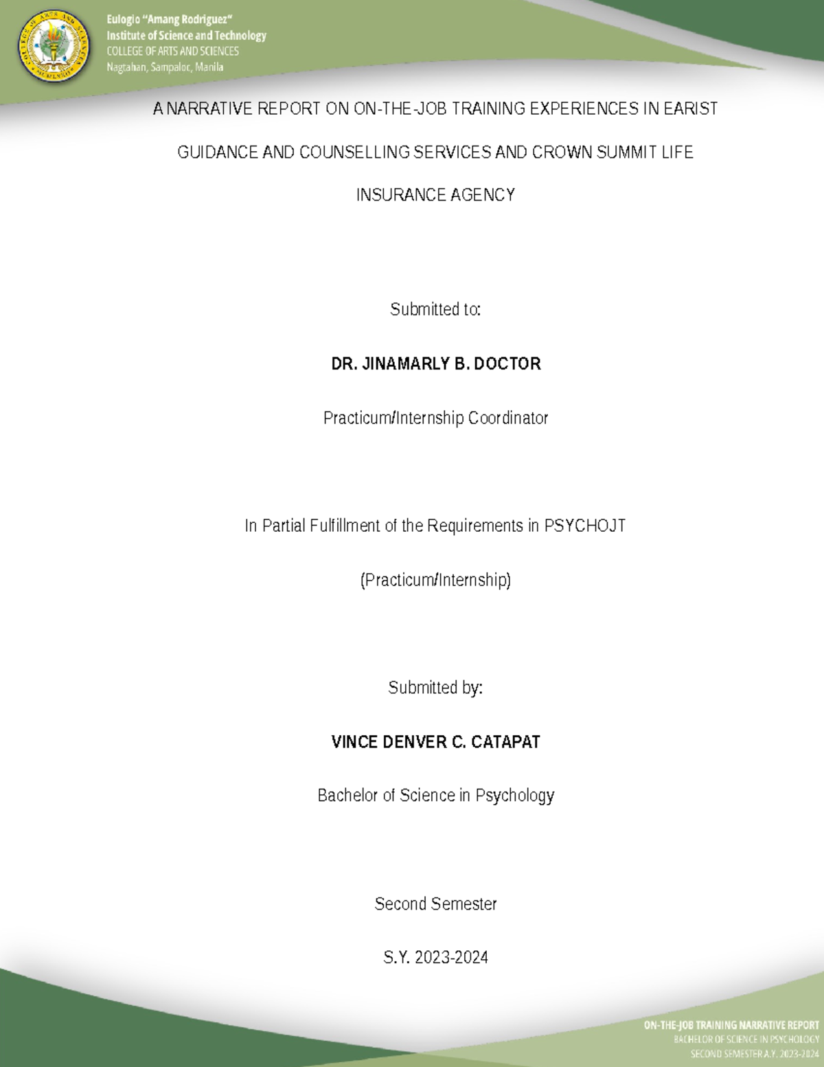 Narrative- Report- Catapat - A NARRATIVE REPORT ON ON-THE-JOB TRAINING ...