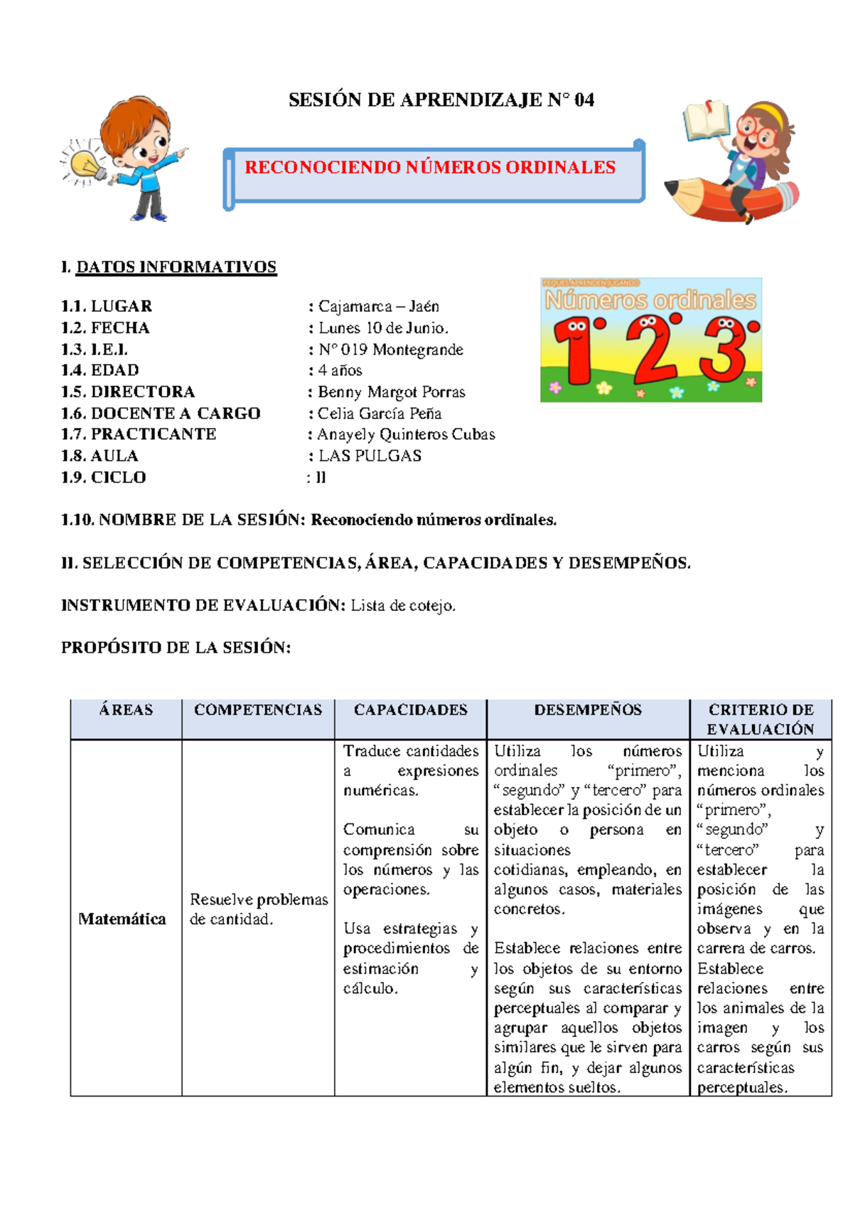 Sesion Numeros Ordinales 27 DE Junio - SESIÓN DE APRENDIZAJE N° 0 4 I ...