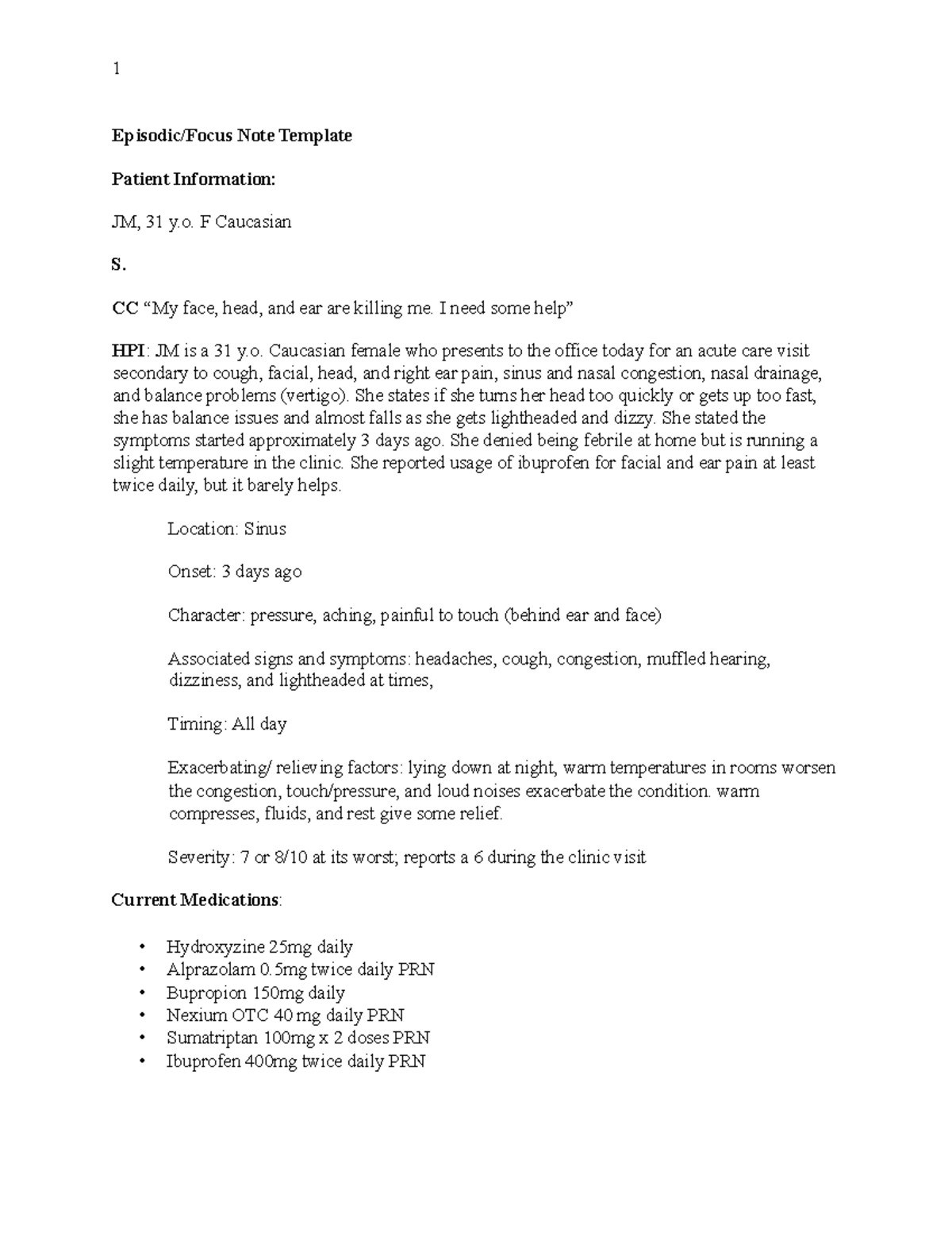 6531 prac - soap note - Episodic/Focus Note Template Patient ...