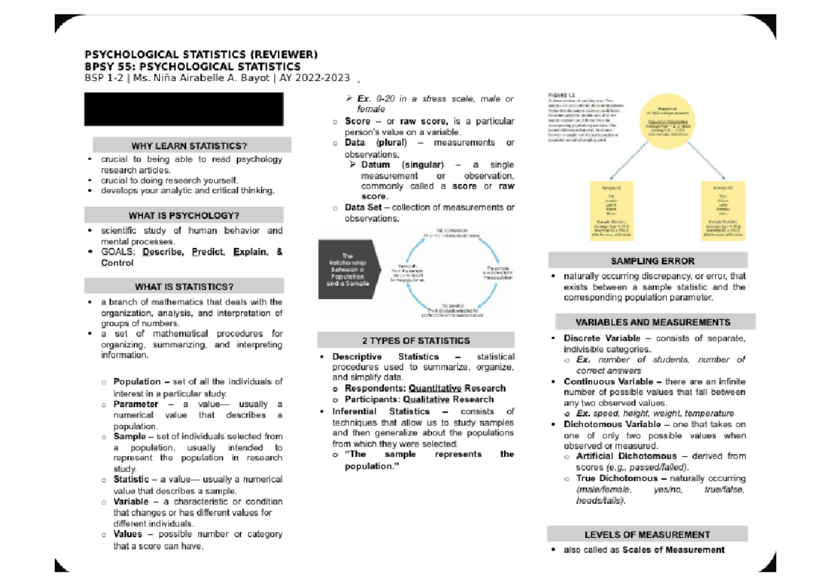 IMG 8424 - reviewer - PSYCHOLOGICAL STATISTICS (REVIEWER) BPSY 55 ...
