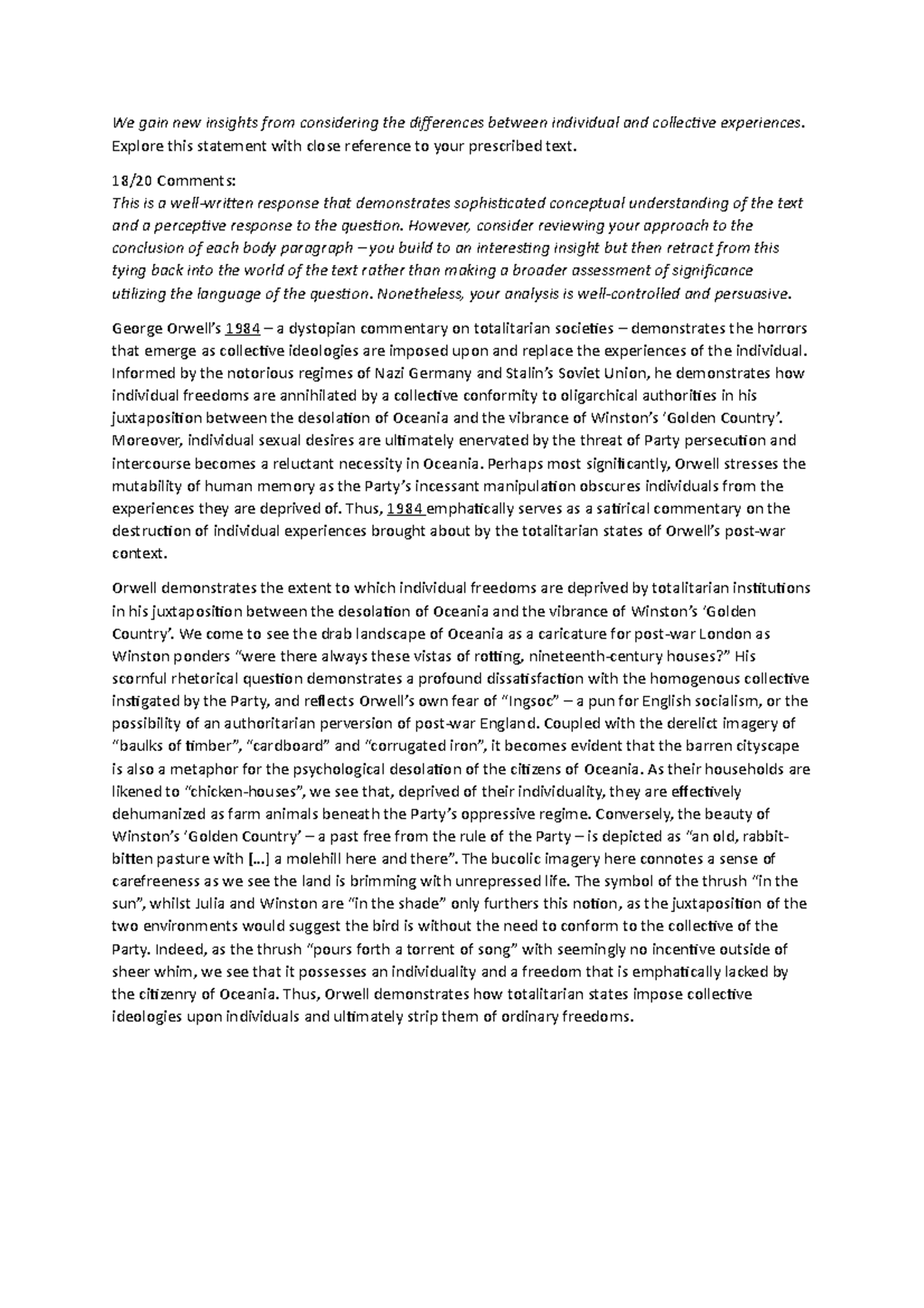 18 Common Module - An essay on Nineteen Eighty Four, surrounding Orwell ...