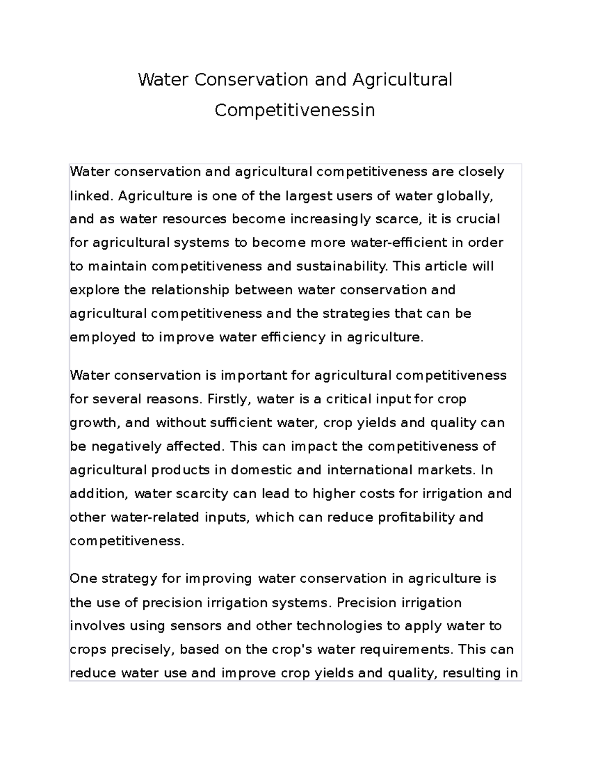 Water Conservation and Agricultural Competitivenessin - Water ...
