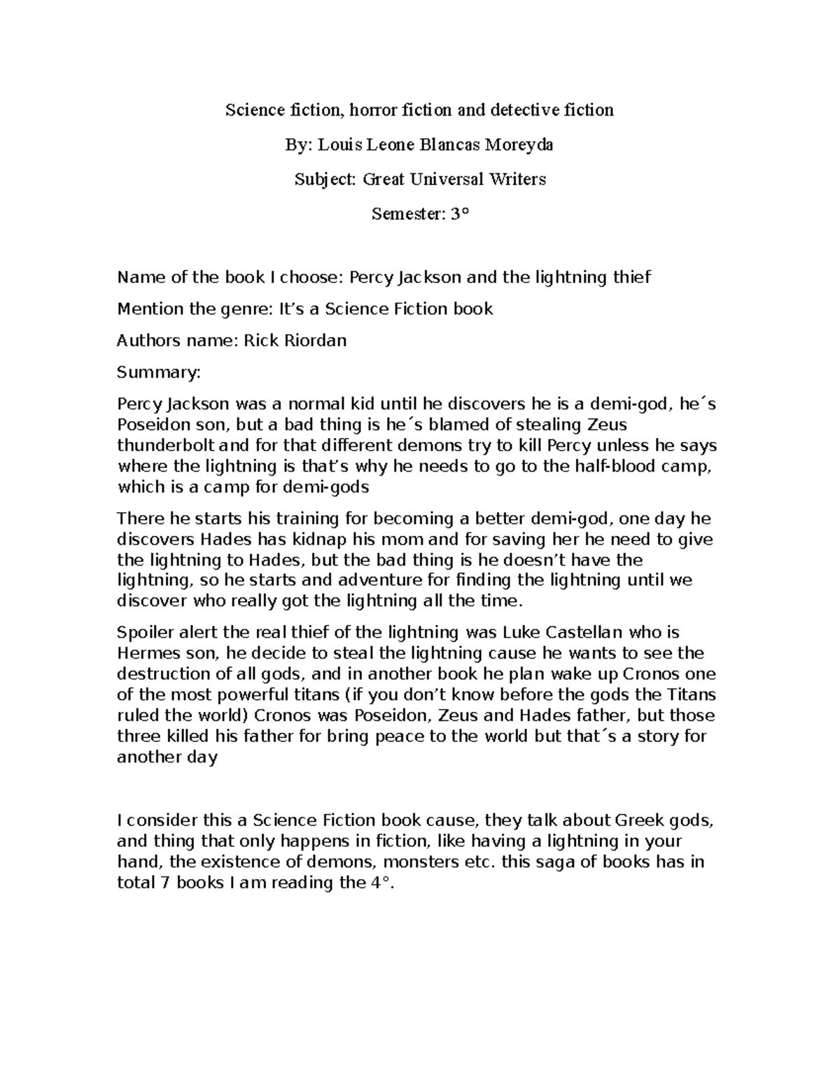 Science fiction, horror fiction and detective fiction - Spoiler alert ...