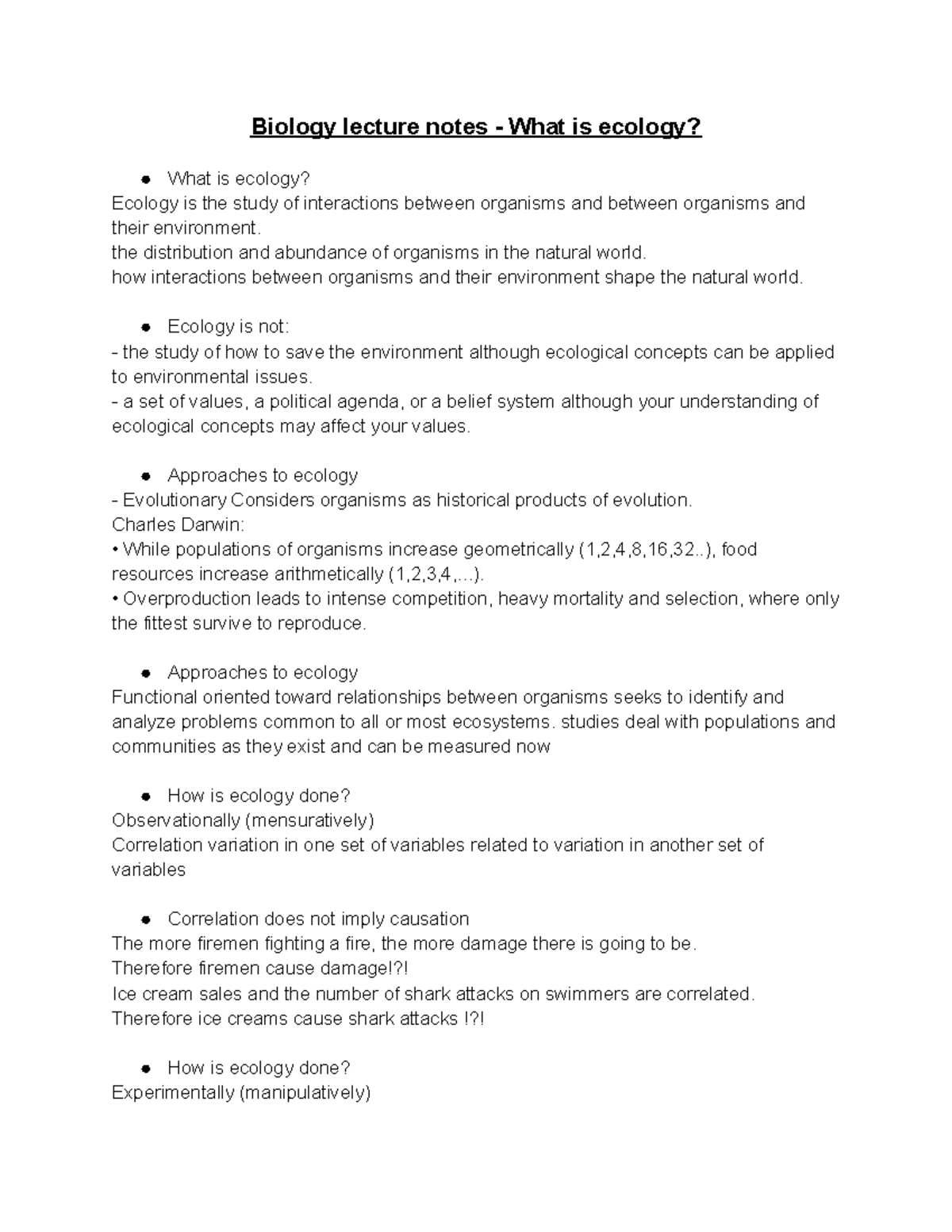 Biology lecture notes - What is ecology - the distribution and ...