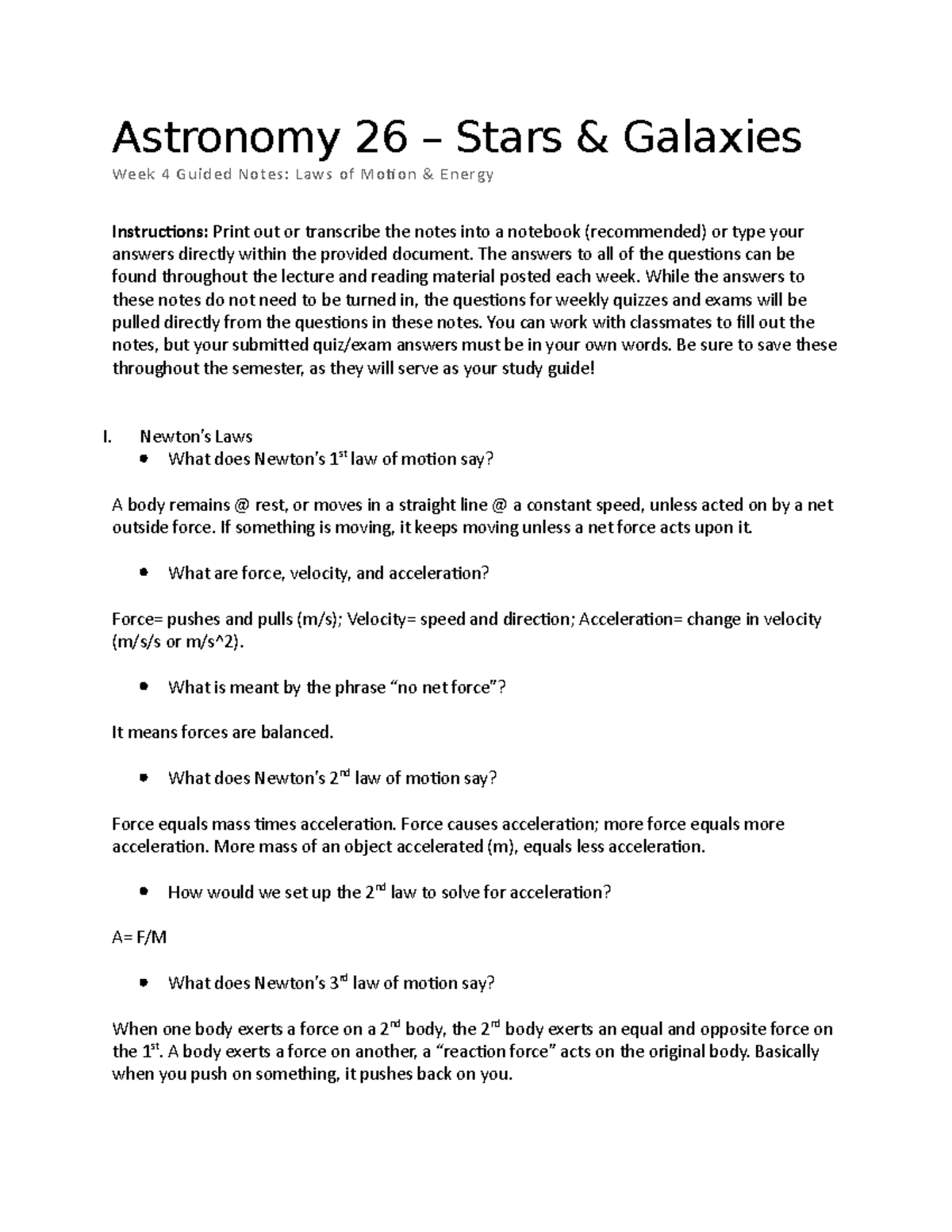 Guided Notes-4 Laws Motion Energy - Astronomy 26 – Stars & Galaxies ...